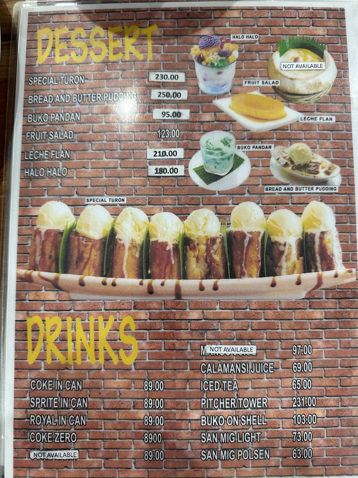Menu at TOP RESTAURANT, Batangas