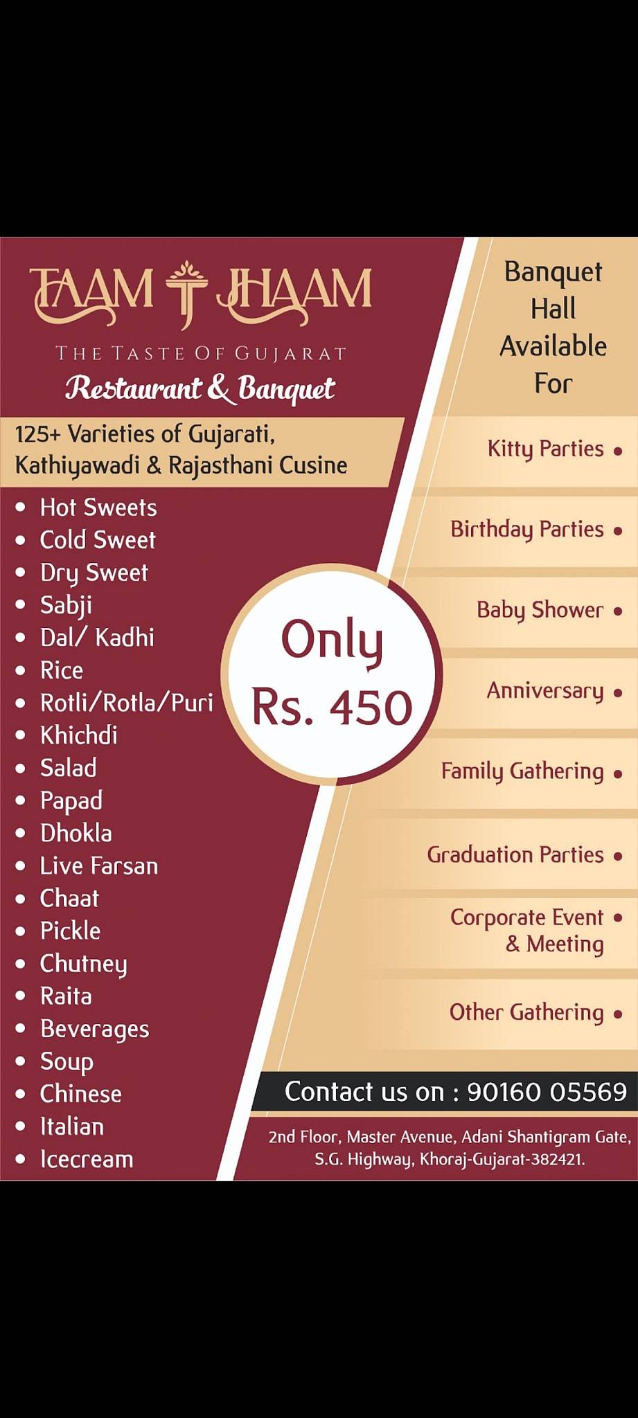 Menu at Taam Jhaam - Adani Shantigram Vaishnodevi Circle, Ahmedabad