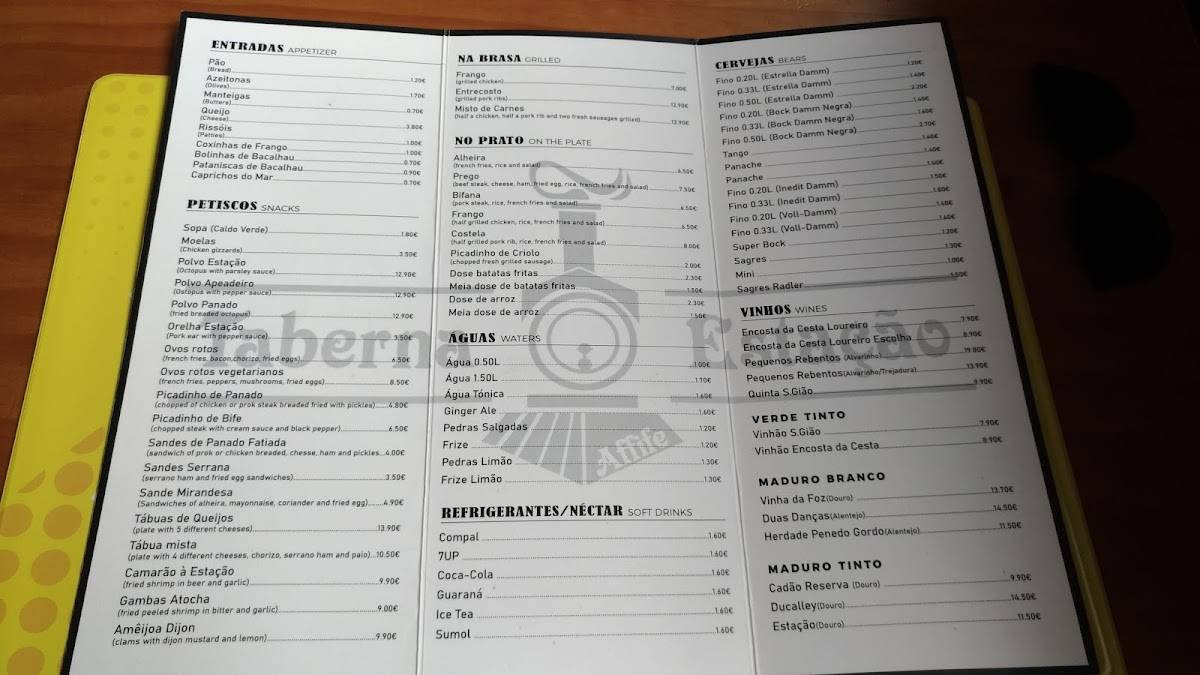 Menu at Taberna da Estação pub & bar, Afife