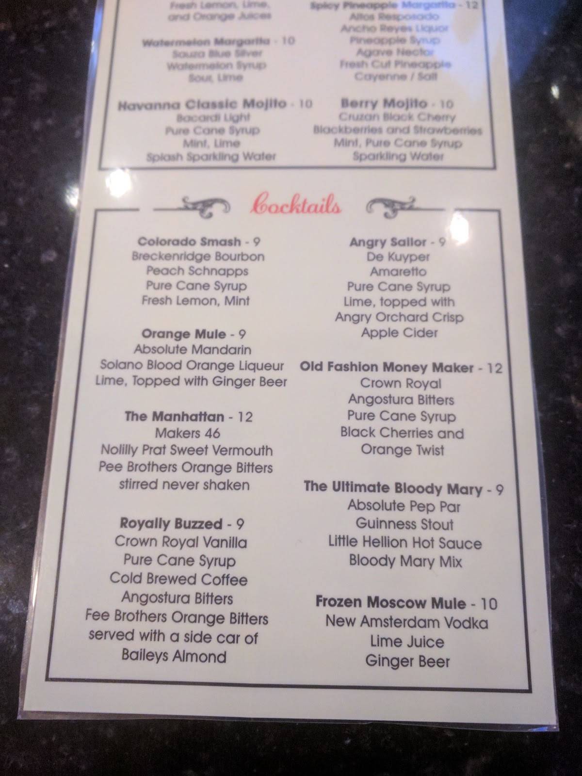 Menu at Table 82 restaurant, Lubbock