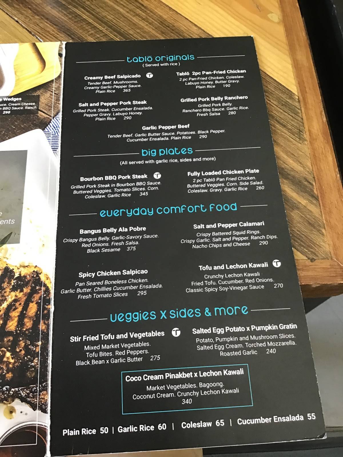 Menu at Tablo Kitchen x Cafe BF Resort Village, Las Pinas