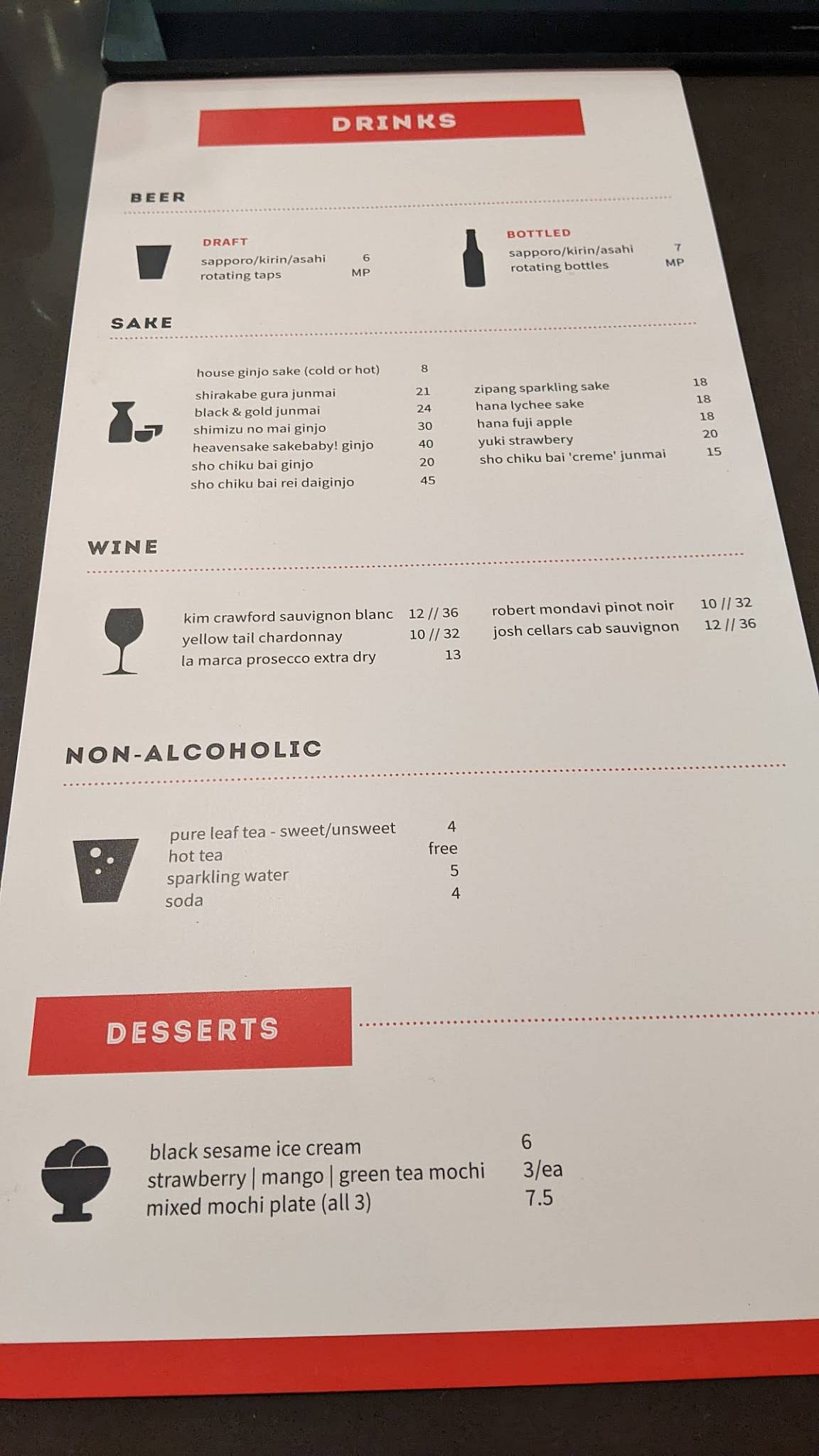 Carta del restaurante Tabu Shabu, McKinney