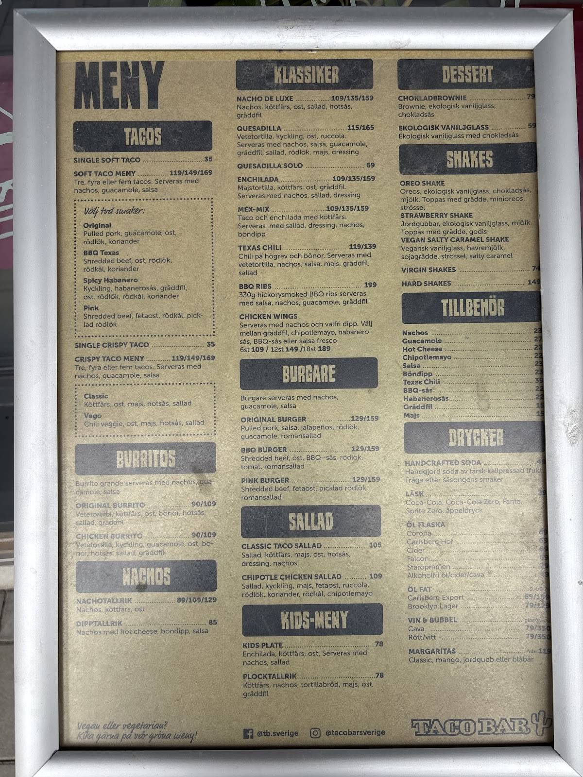 Menu at Taco Bar, Täby, Esplanaden 16
