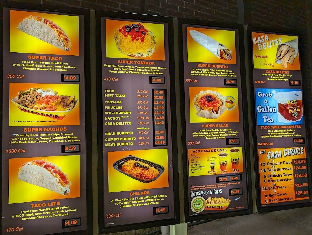 Menu at Taco Casa restaurant, Melissa
