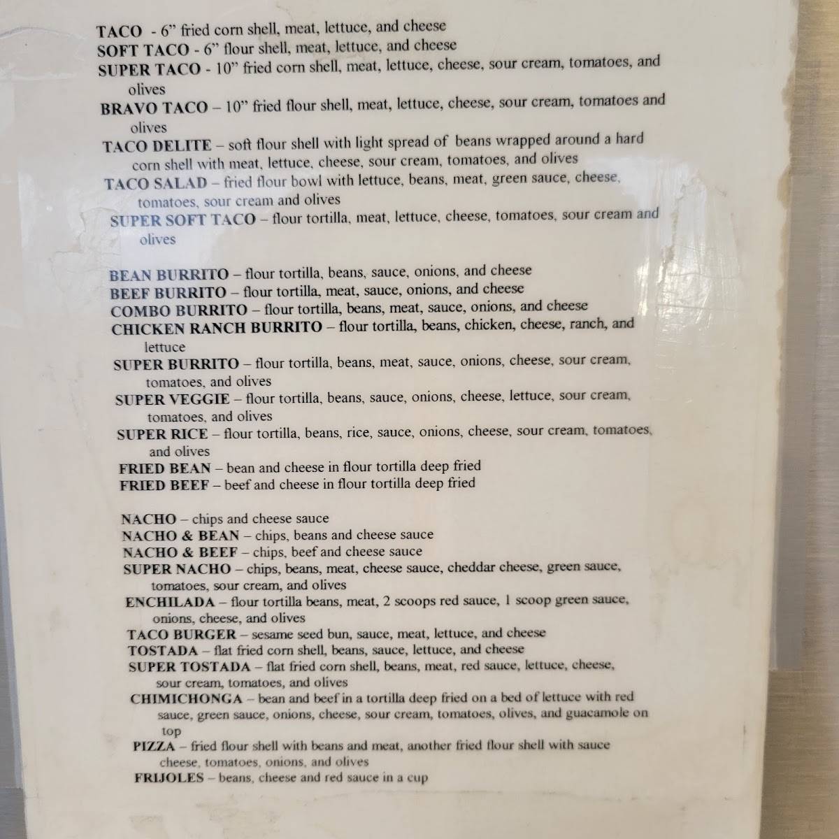 Menu at Taco Delight fast food, Medford, Morrow Rd