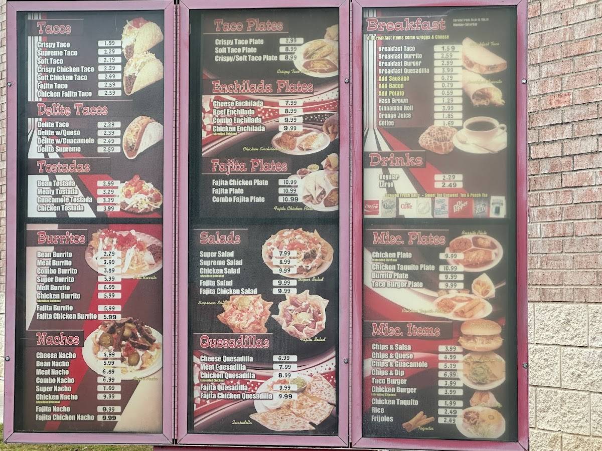 Menu at Taco Delite restaurant, Little Elm, 896 W Eldorado Pkwy