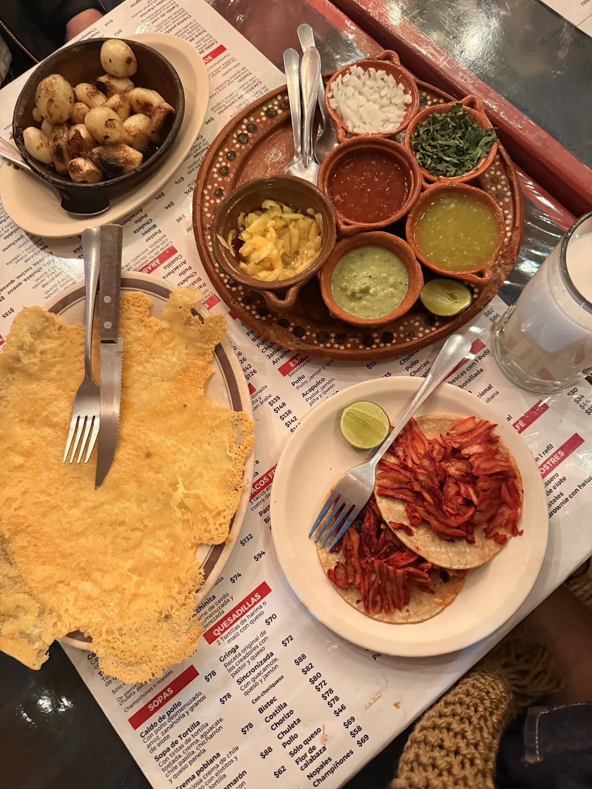 Menu at Taco Frontera 4 restaurant, Mexico City