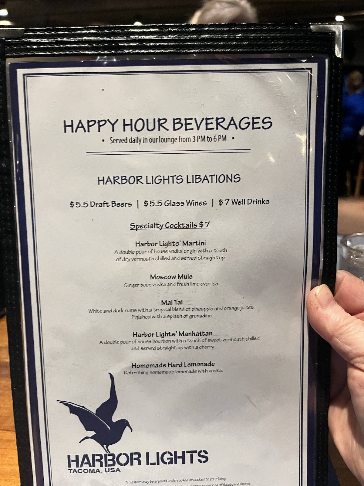 Menu at Harbor Lights restaurant, Tacoma