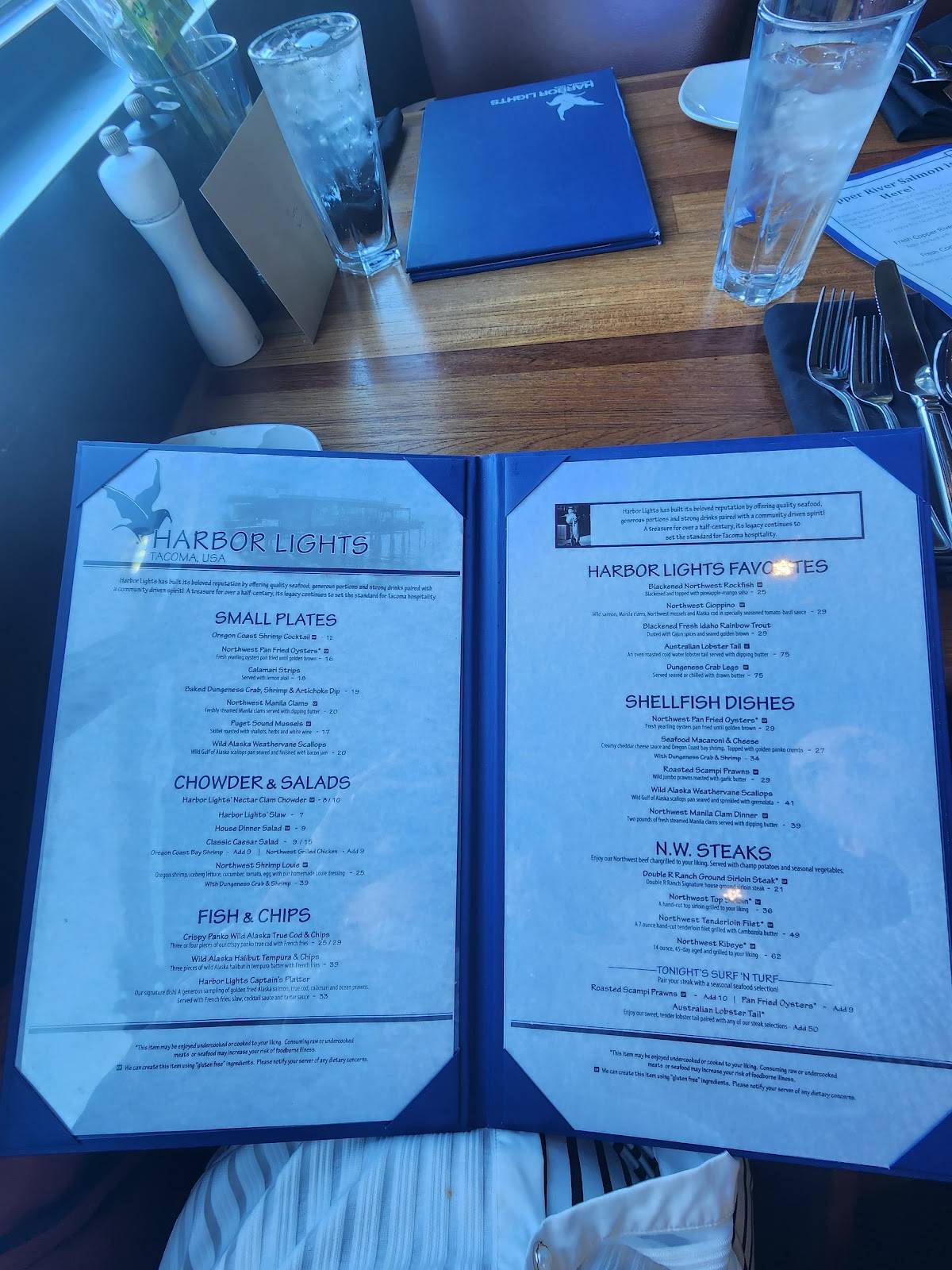 Menu at Harbor Lights restaurant, Tacoma