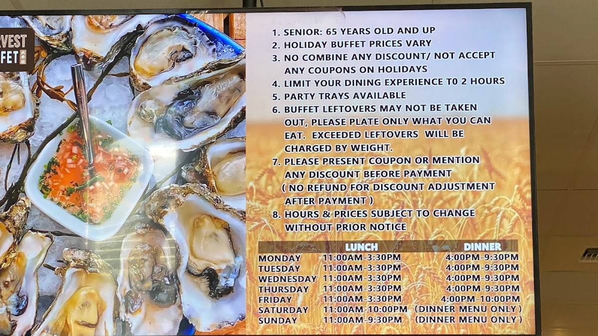 Menu at Harvest Buffet restaurant, Tacoma
