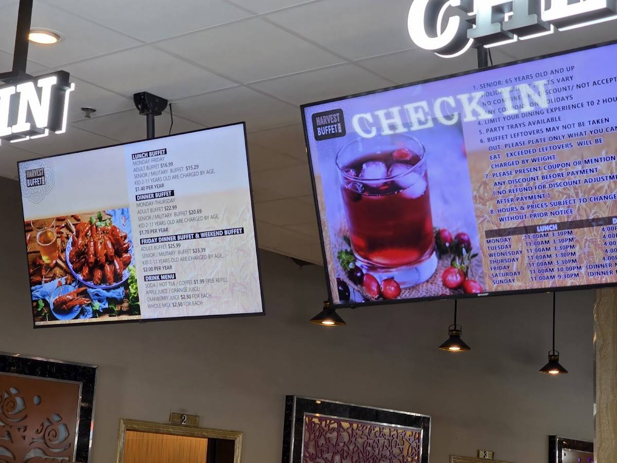 Menu at Harvest Buffet restaurant, Tacoma