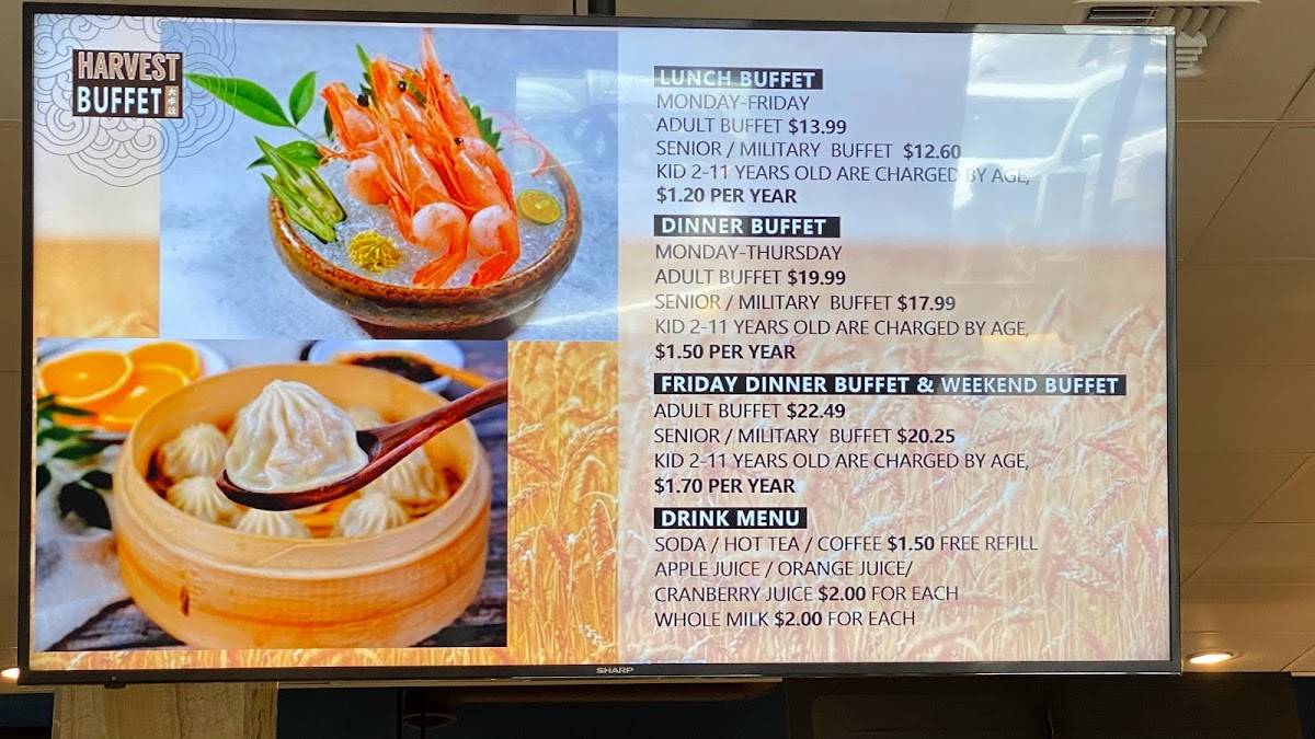 Menu at Harvest Buffet restaurant, Tacoma