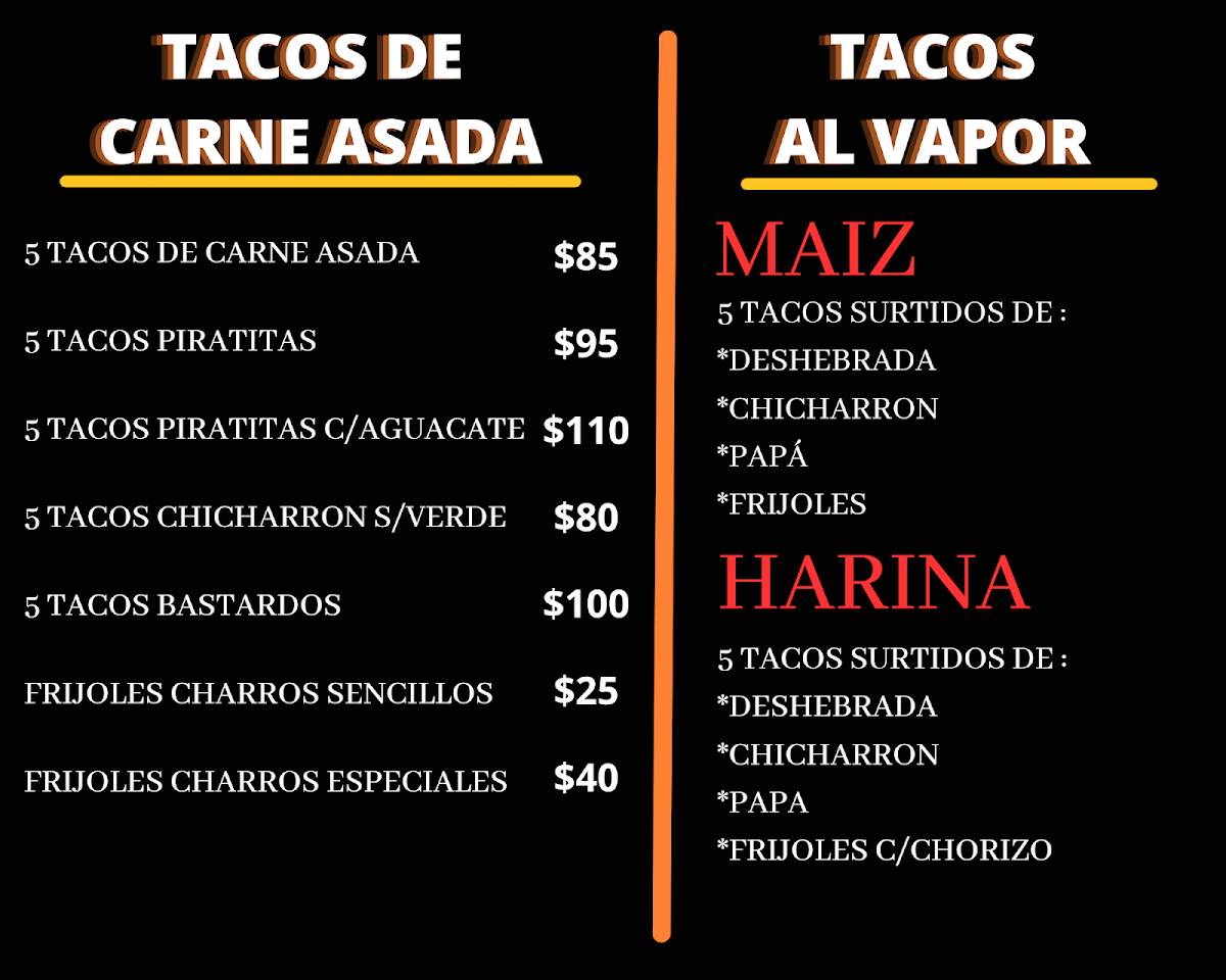 Menu at Tacos LA HERENCIA restaurant, San Nicolás de los Garza