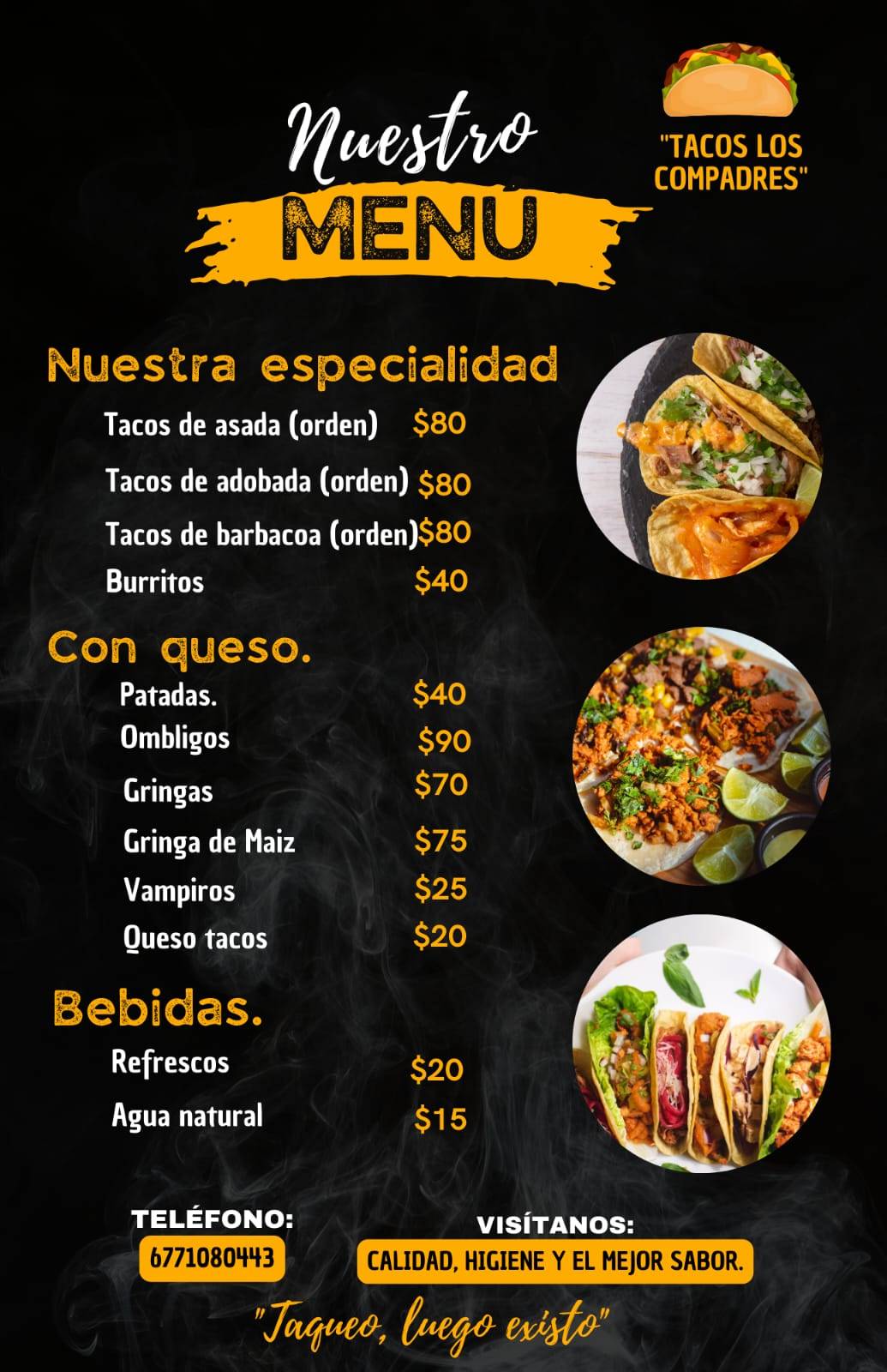 Menu at Tacos “Los Compadres” restaurant, San Juan del Río Municipality