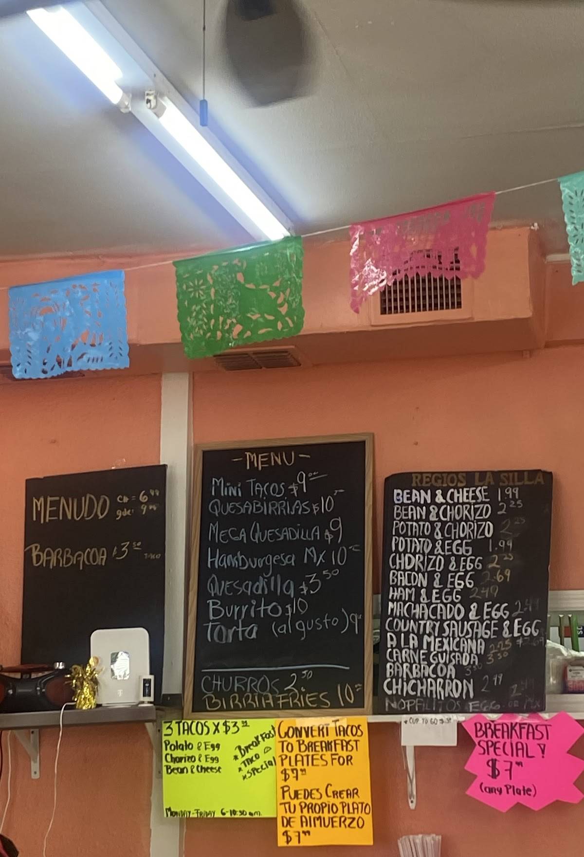 Menu at Tacos Regios "La Silla" restaurant, San Antonio
