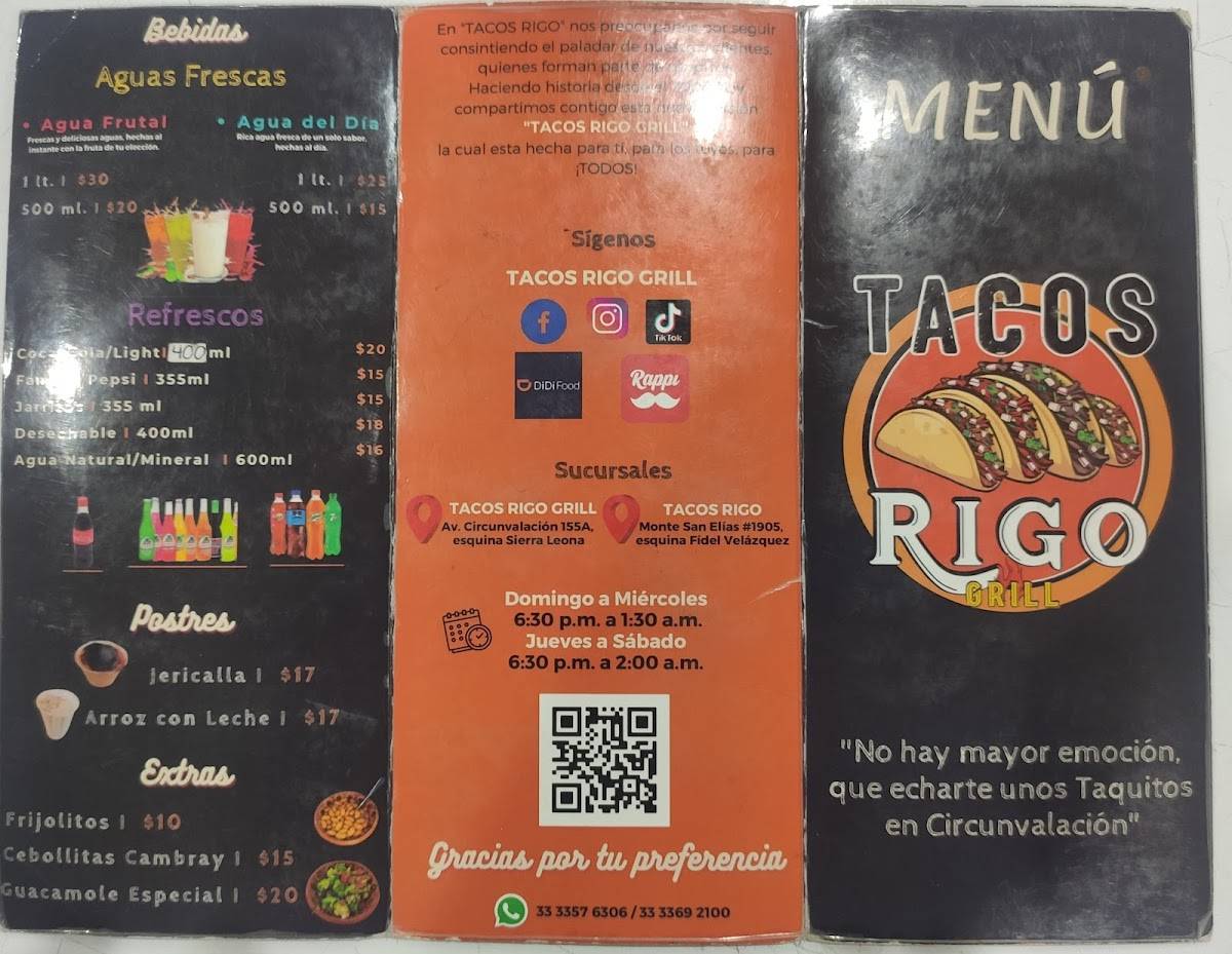 Carta del restaurante Tacos Rigo Circunvalación, Guadalajara