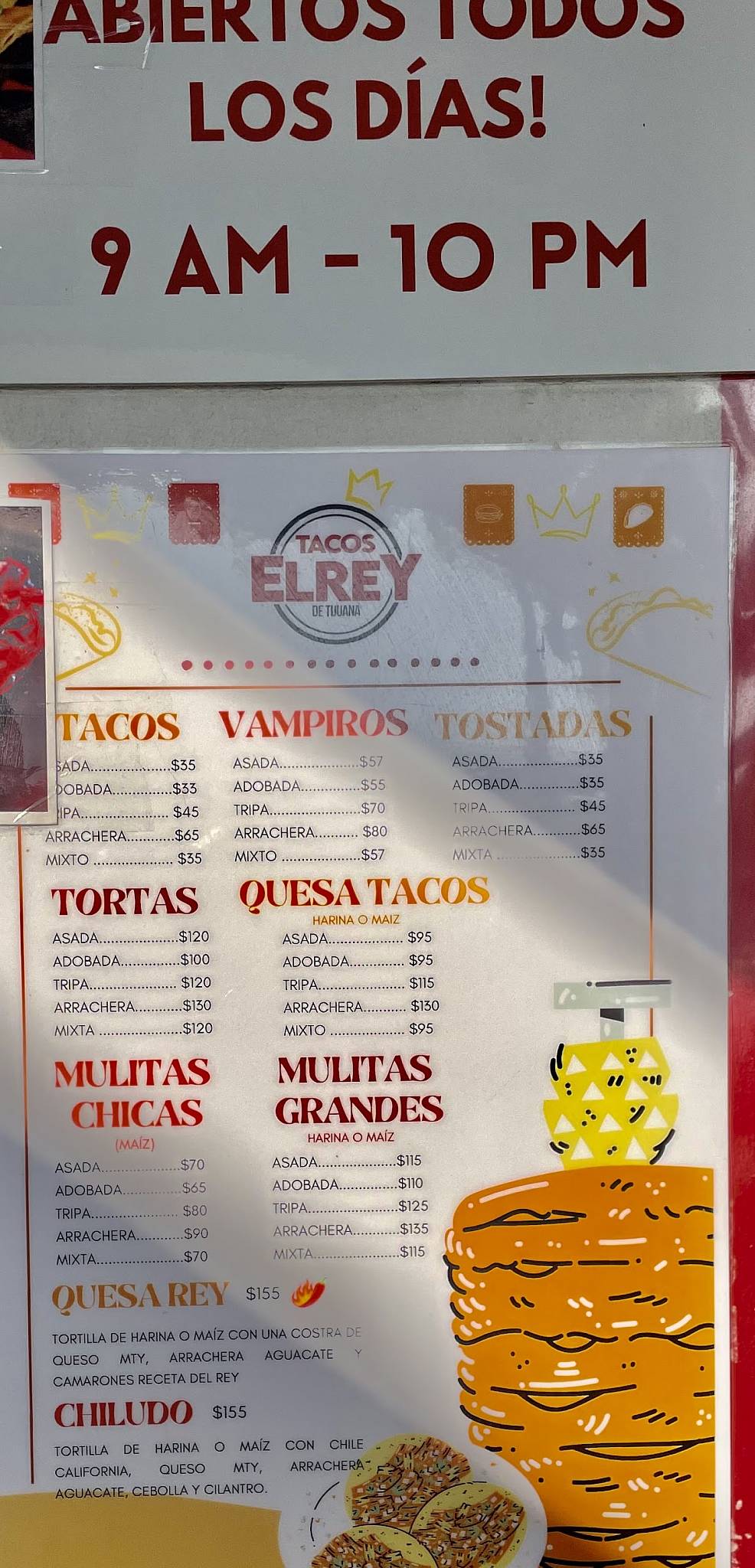 Carta del restaurante Tacos el Rey del Tijuana, Tijuana