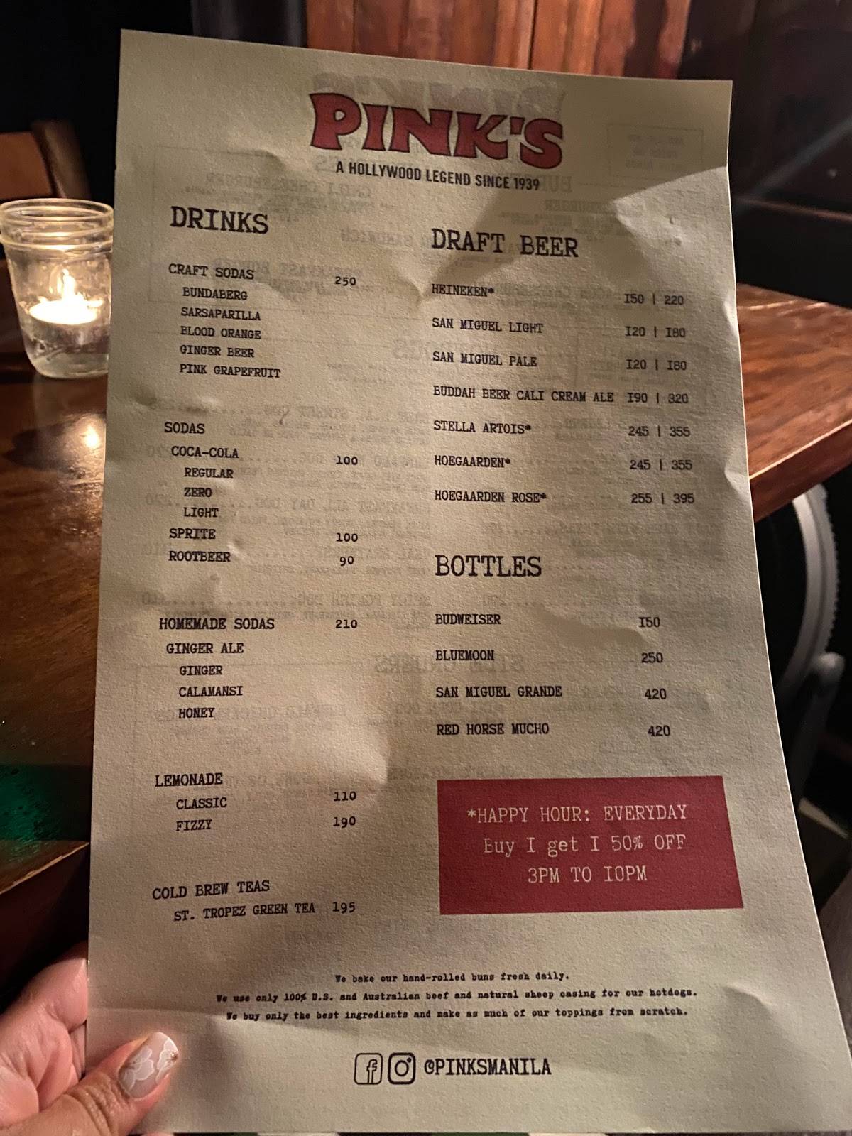 Menu at Pink's Hot Dogs BGC pub & bar, Taguig, G/F