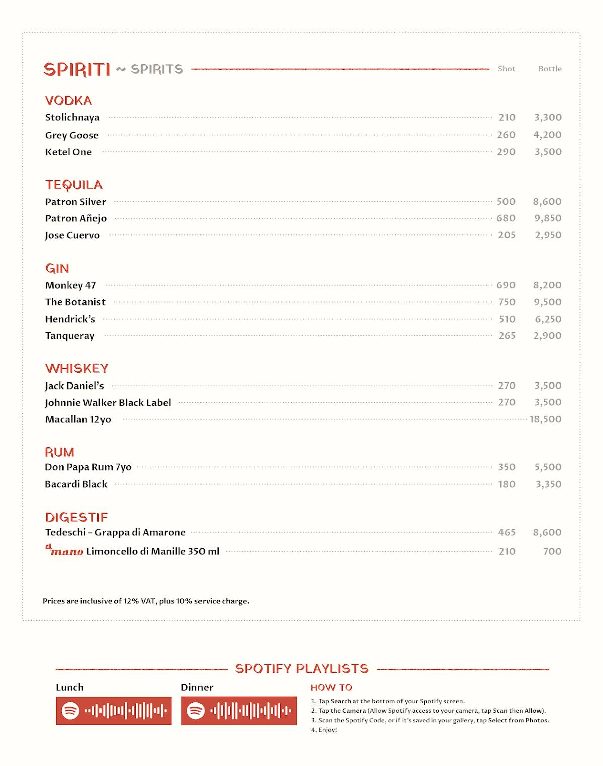 Menu at a mano BGC restaurant, Taguig