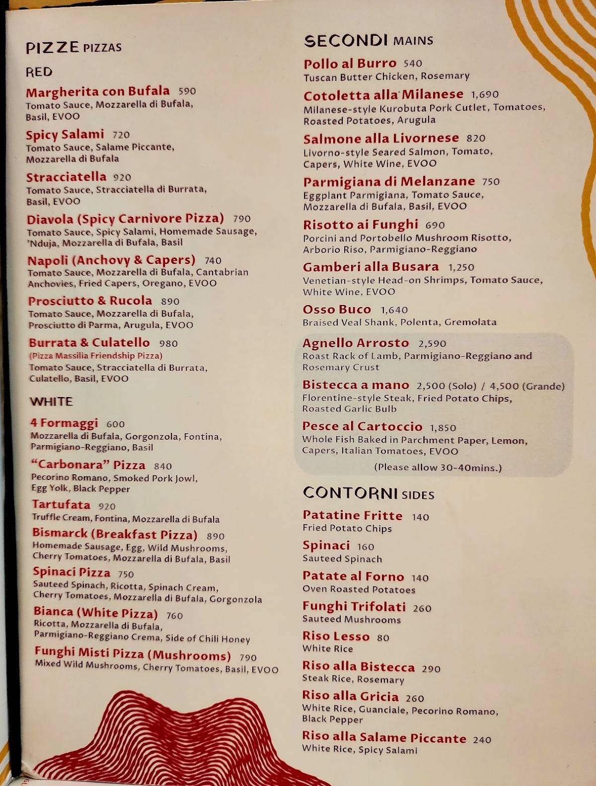 Menu at a mano BGC restaurant, Taguig