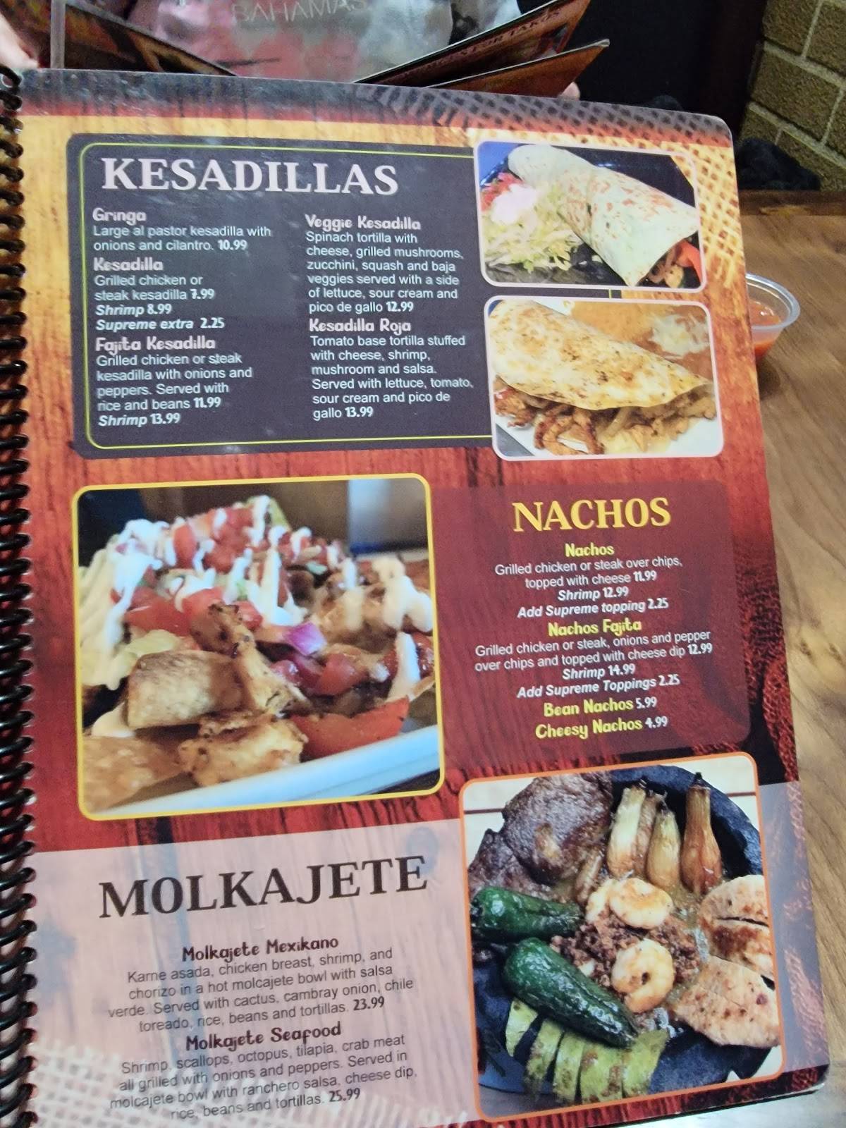 Menu at Takos Borukas restaurant, Jackson