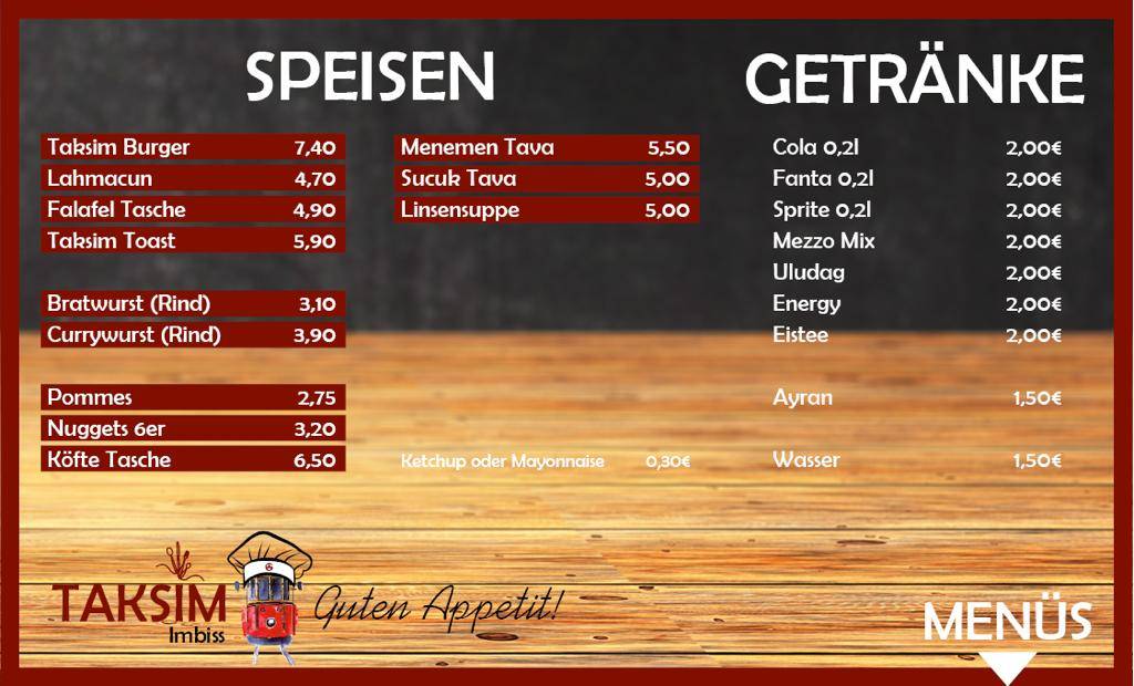 Speisekarte von Taksim Imbiss restaurant, Minden