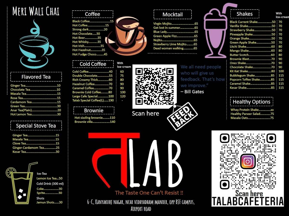 Menu at Talab Cafeteria, Indore