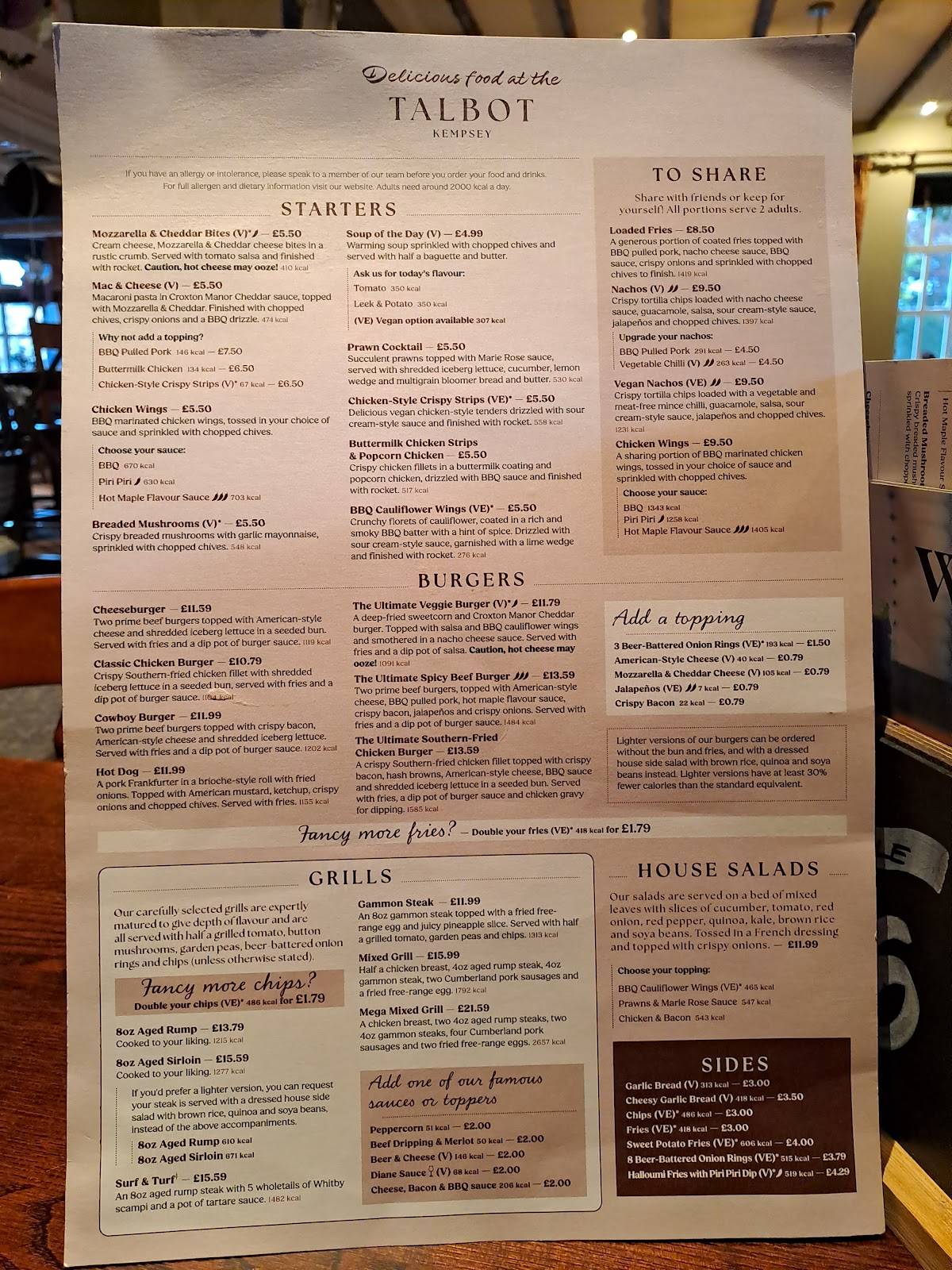 Menu at Talbot pub & bar, Worcester, 87 Main Rd