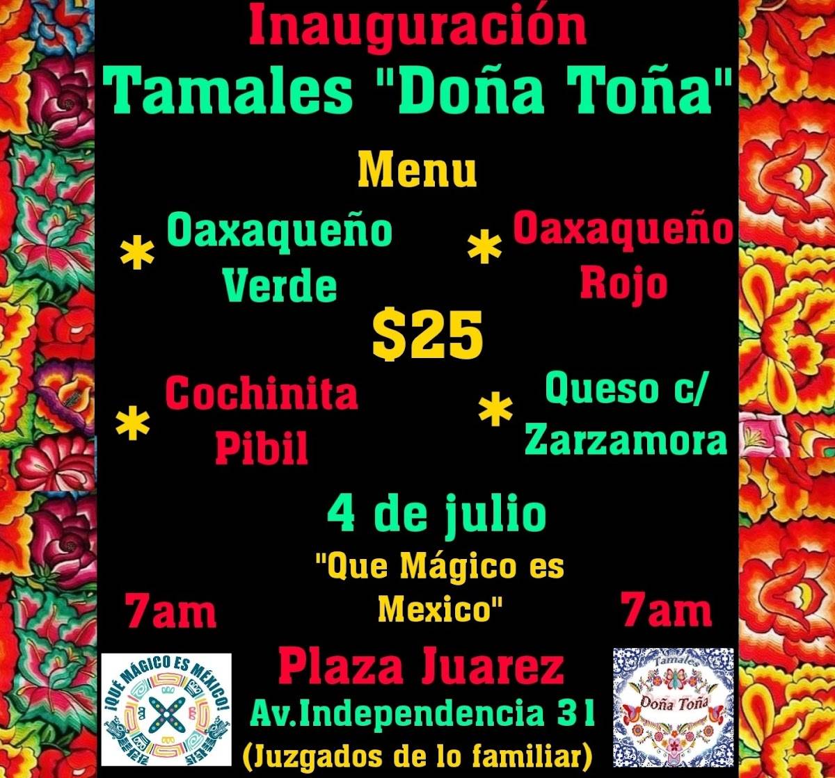 Menu at Tamales Doña Toña, Mexico