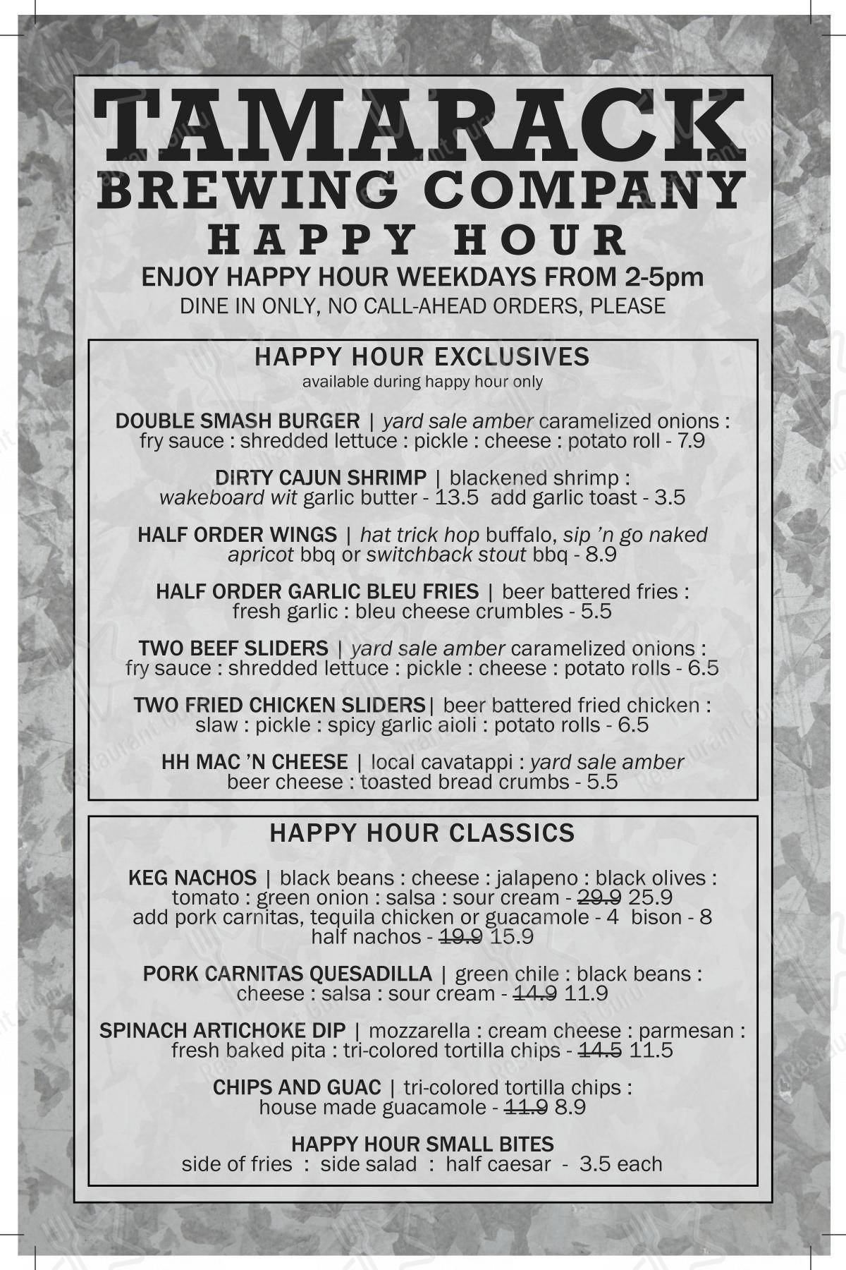 Menu at Tamarack Brewing Co pub & bar, Missoula