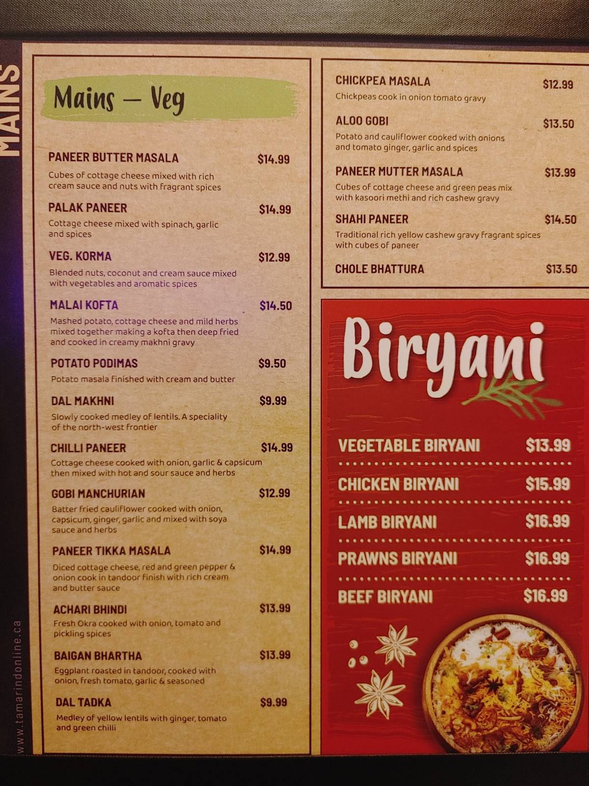 Menu au Tamarind Saskatoon desserts, Saskatoon
