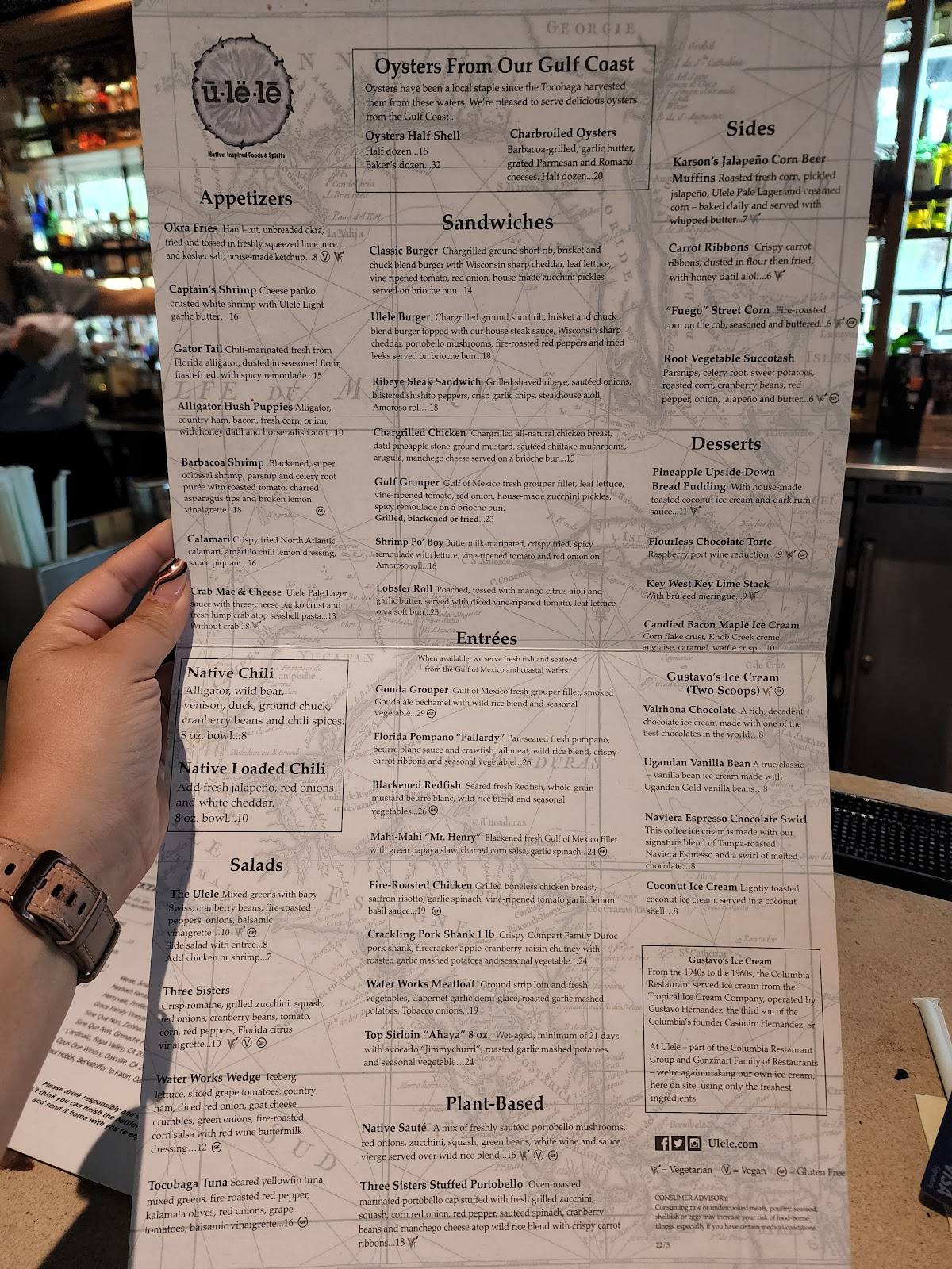 Menu at Ulele restaurant, Tampa, N Highland Ave