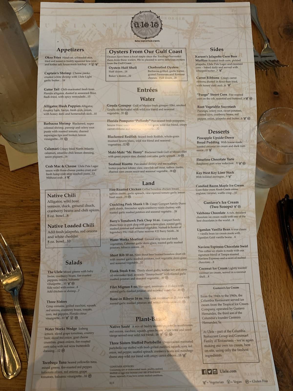 Menu at Ulele restaurant, Tampa, N Highland Ave