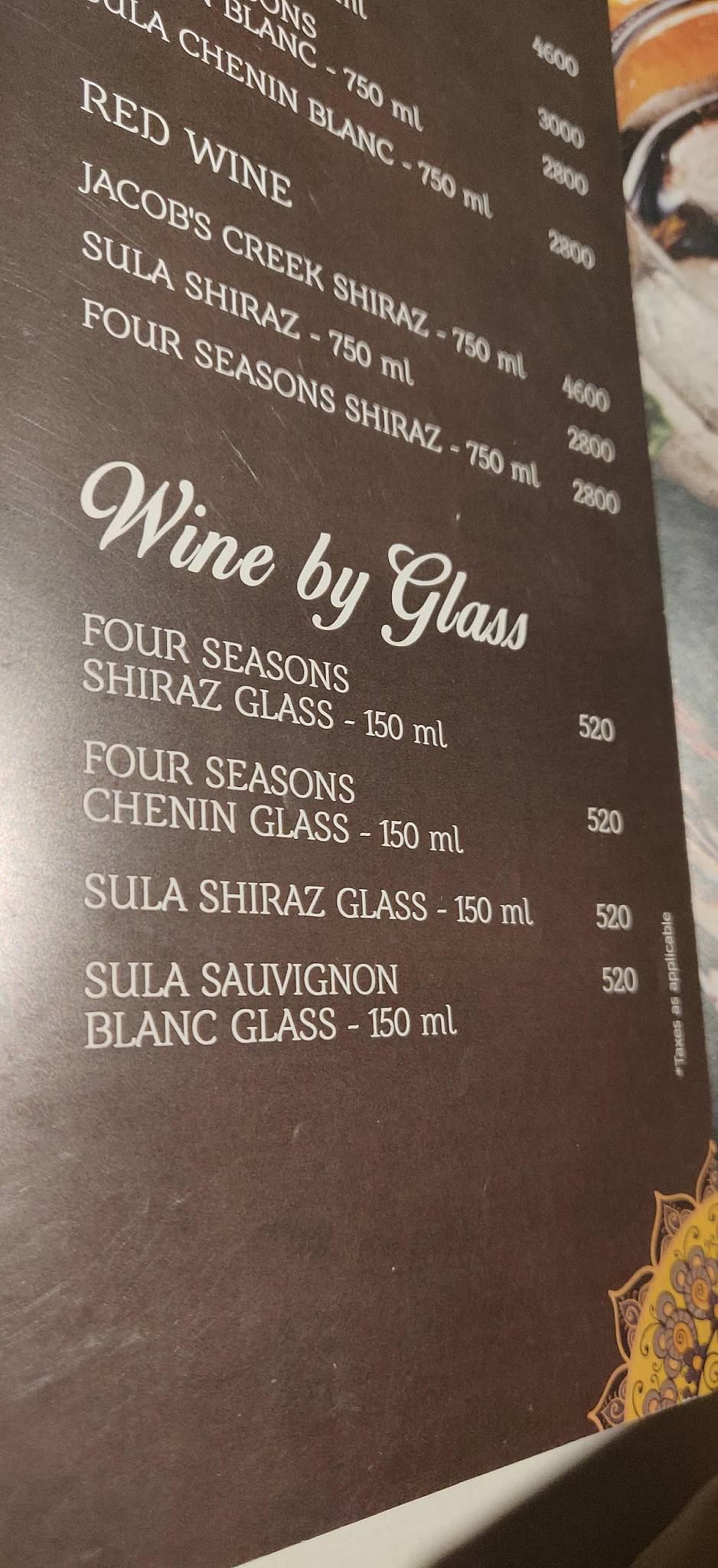 Menu at Tansen, Hyderabad, Sy No. 332 & 333