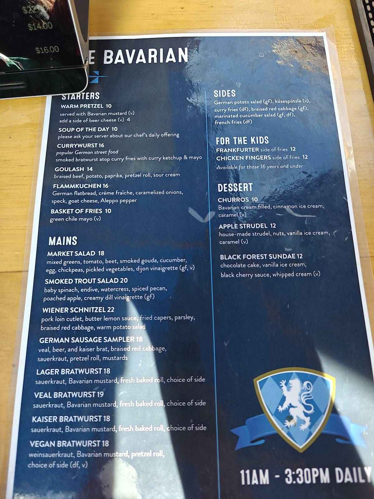 Menu at The Bavarian Restaurant, Taos Ski Valley