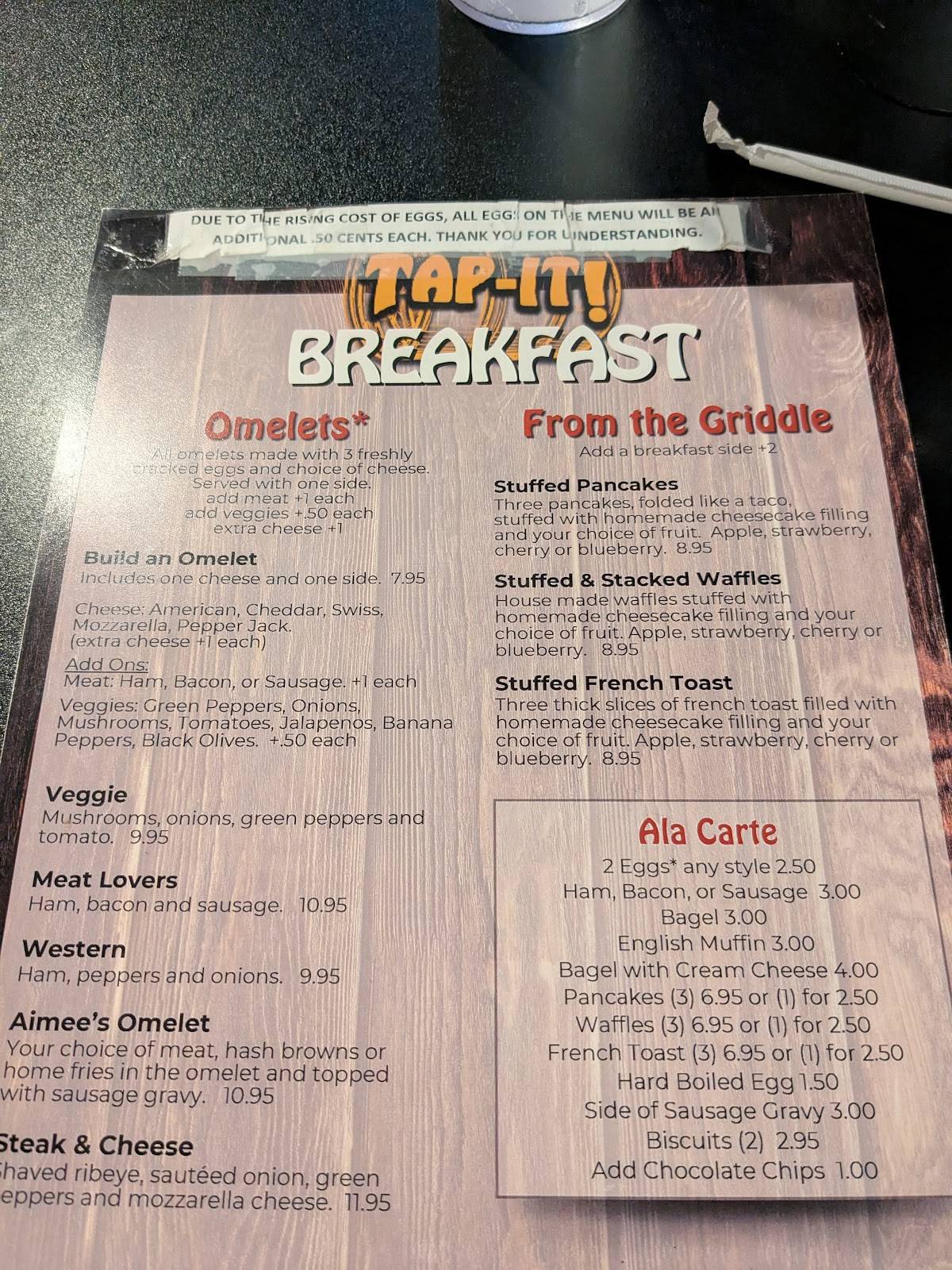 Menu at Tap-It Brewery & Grill restaurant, Acme