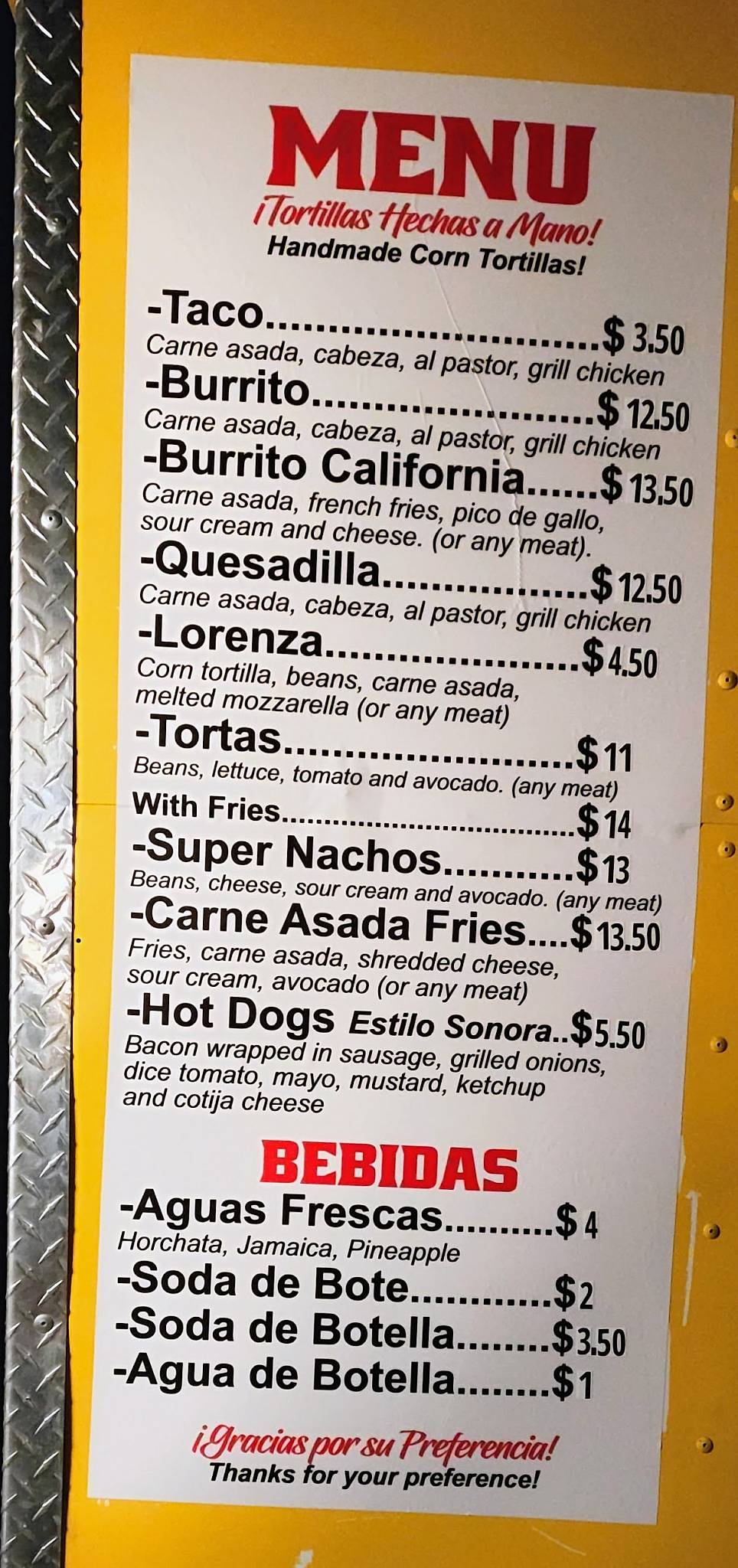 Menu at Taqueria La Rocka restaurant, Maricopa, W Smith Enke Rd building 14