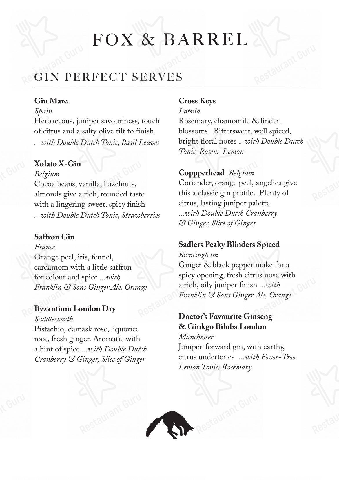 Menu at Fox & Barrel, Tarporley, Forest Road