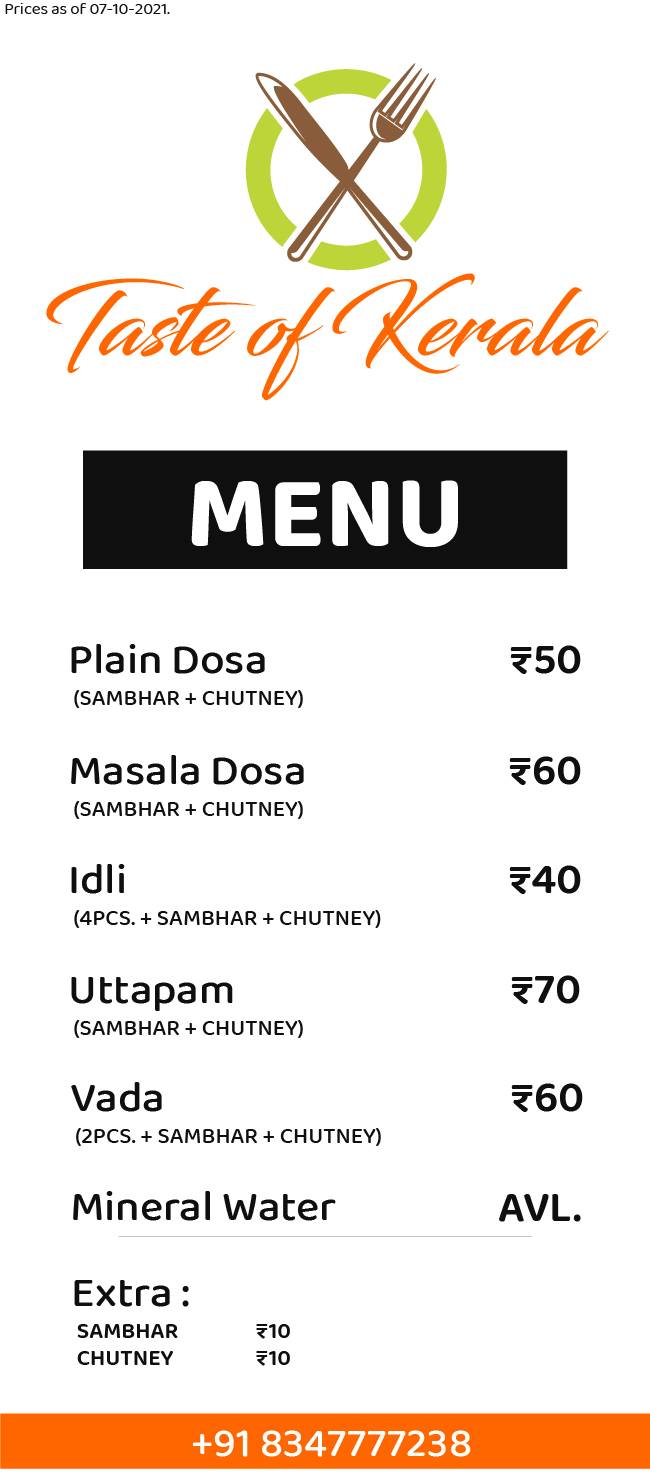 Menu at Taste Of Kerala, Vadodara