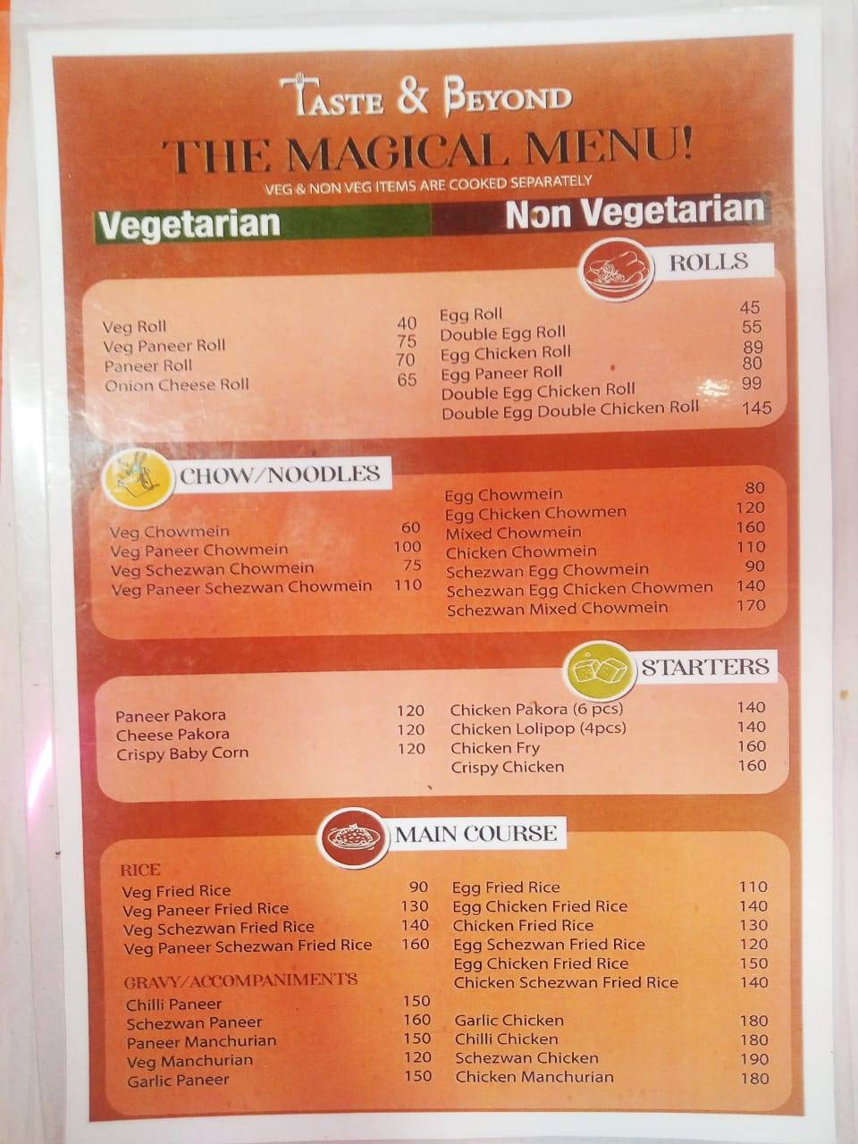 Menu at Taste & Beyond, Sitamarhi
