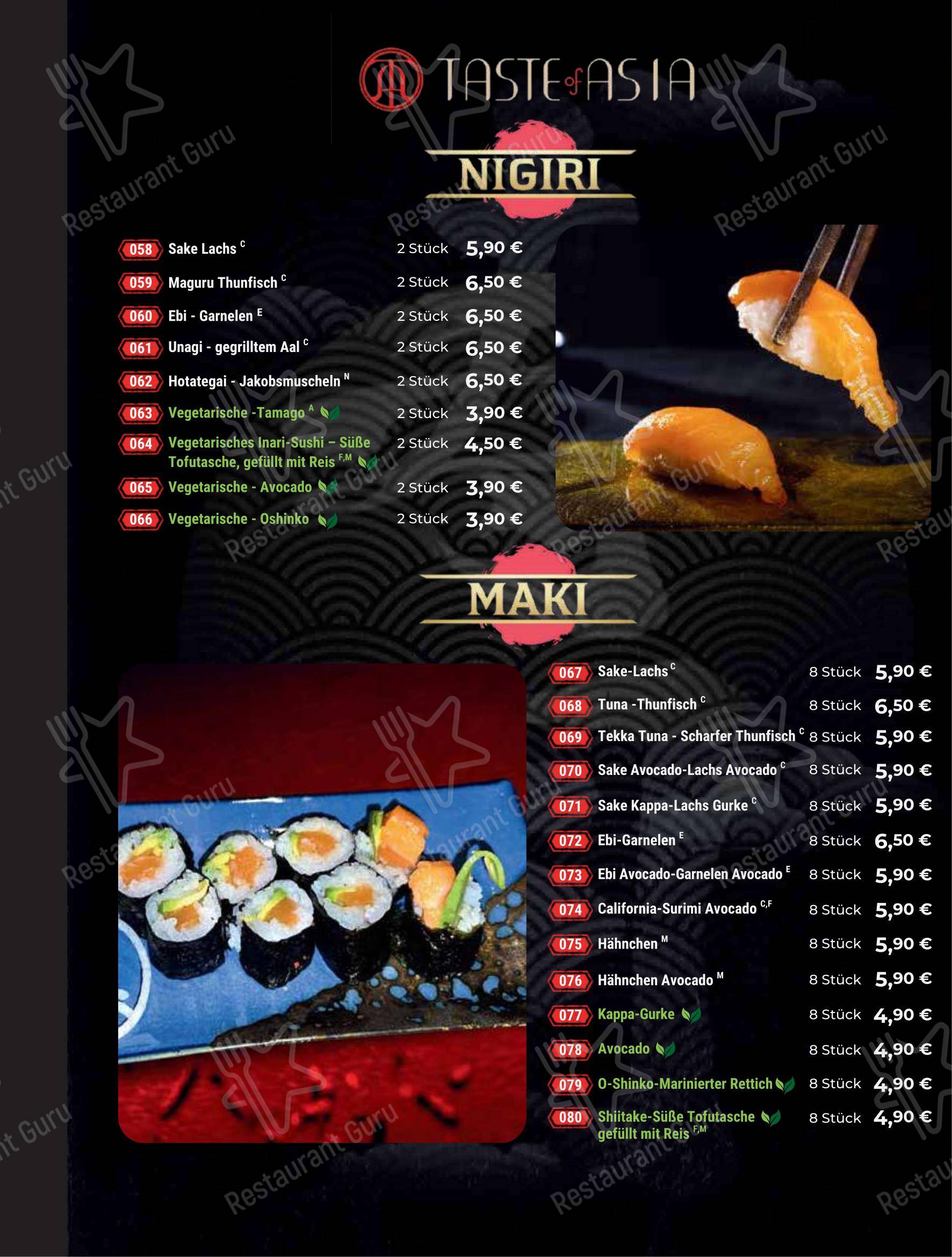 Speisekarte von Taste of Asia Germany GmbH restaurant, Chemnitz