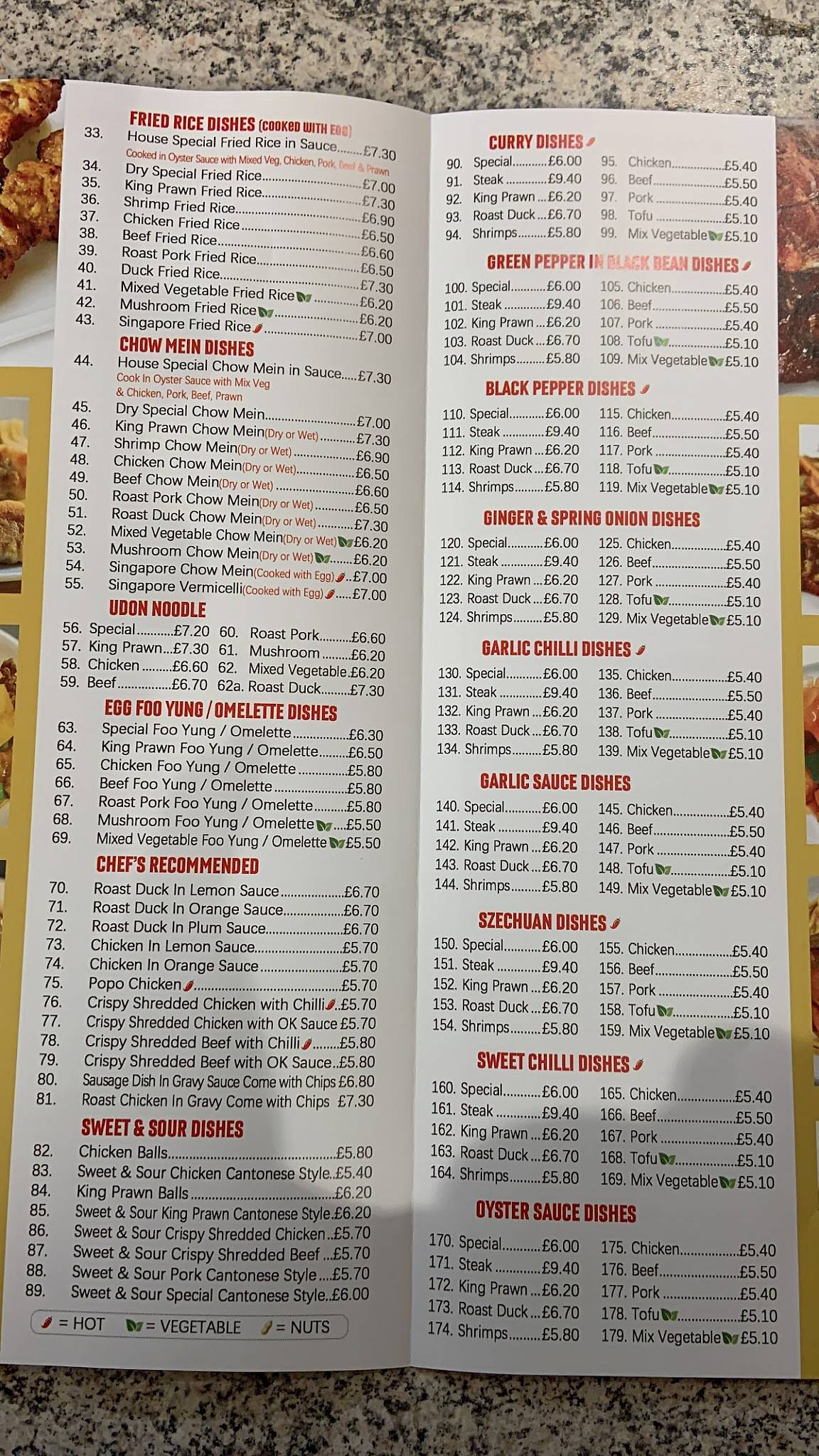 Menu at Taste of China restaurant, Cross Hills