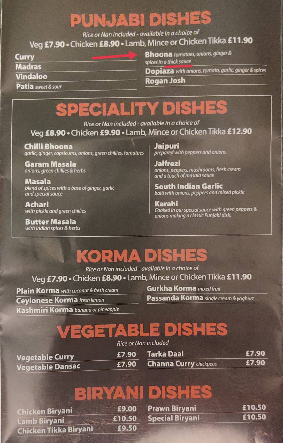 Menu at Tasty Bite, Grangemouth