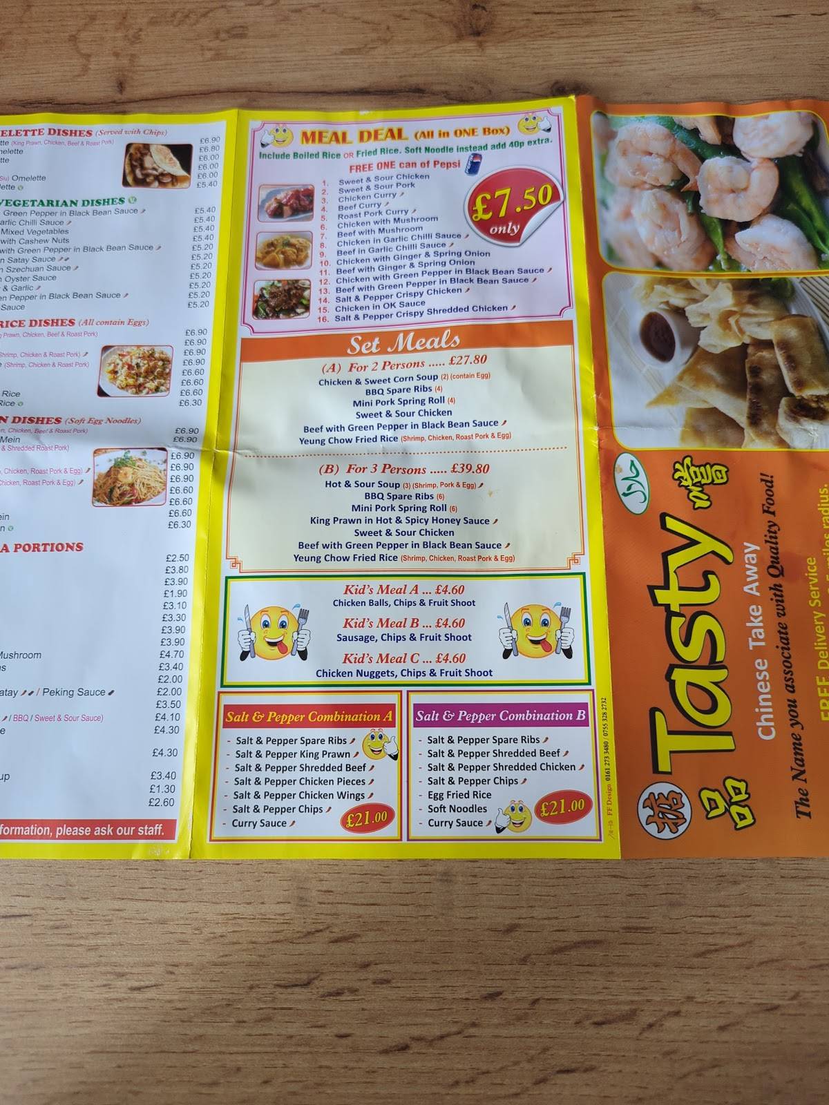 Menu at Tasty Chinese Takeaway restaurant, Manchester