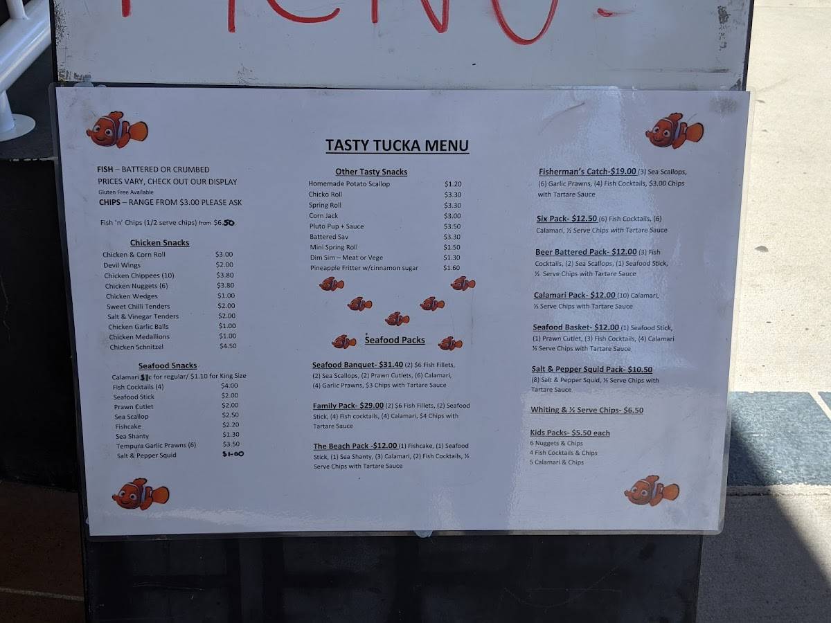 Menu at Tasty Tucka fast food, Nambucca Heads