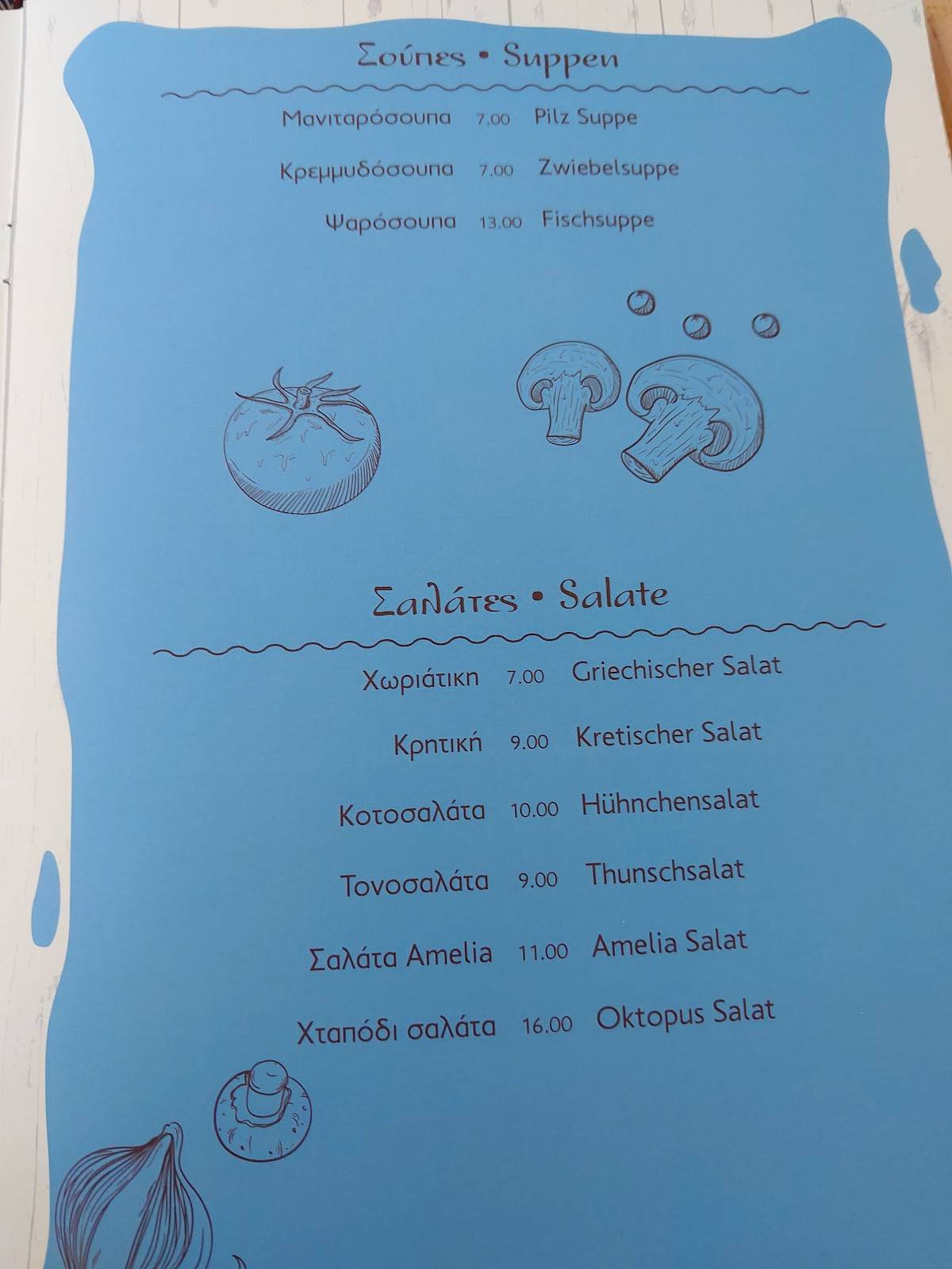 Menu at Taverna Amelia, Sisi