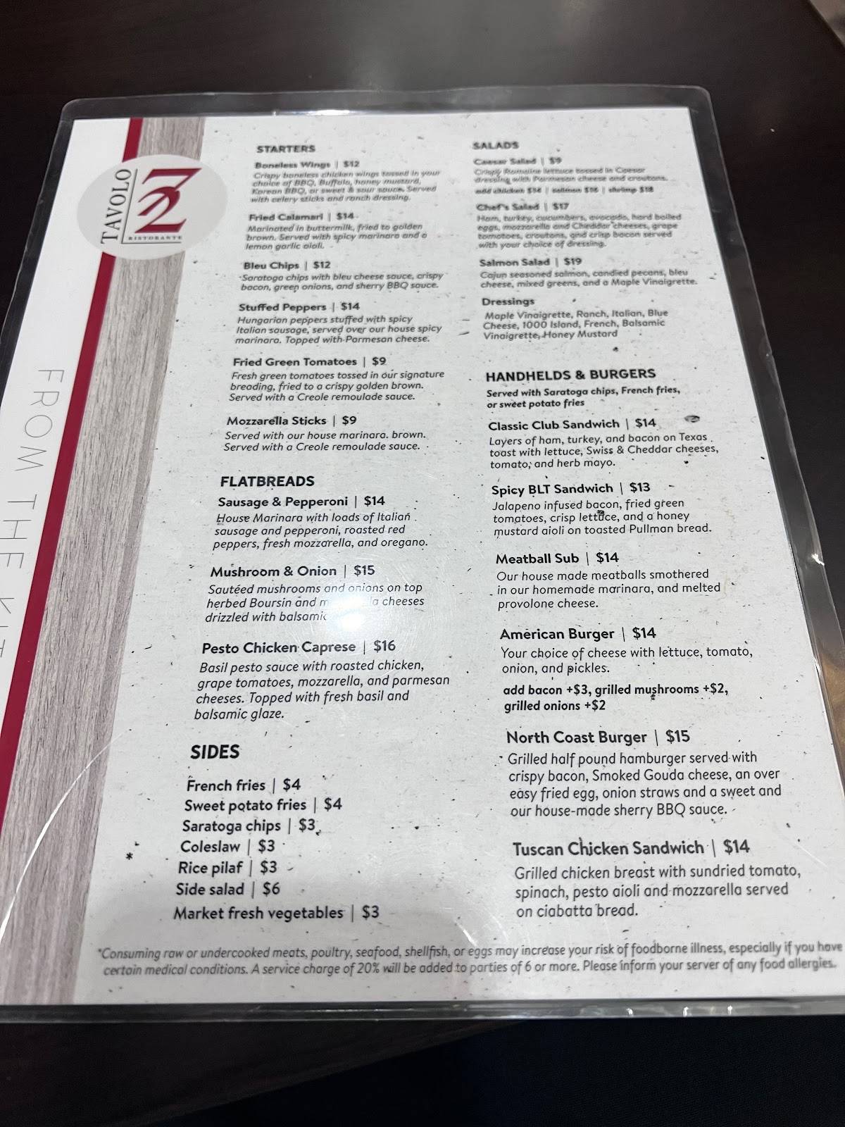 Menu at Tavolo 72 restaurant, Middleburg Heights