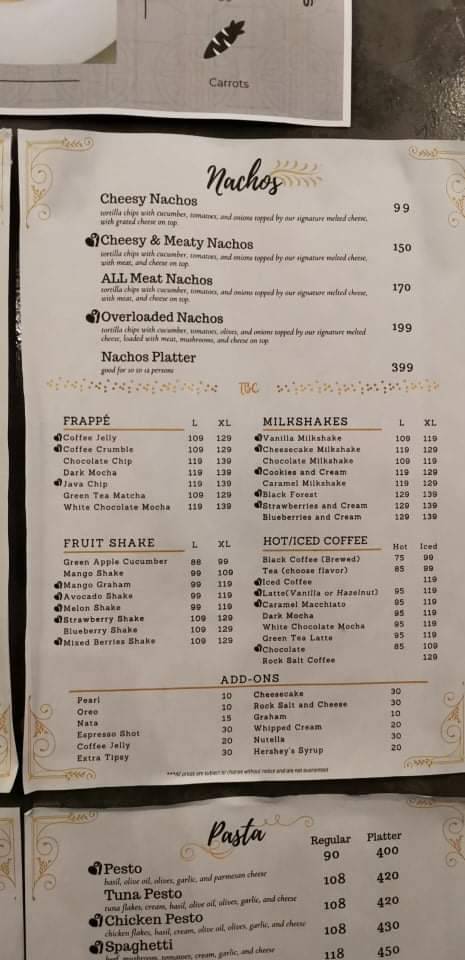 Menu at Tea Back Cafe - Sapang Palay, San Jose del Monte City