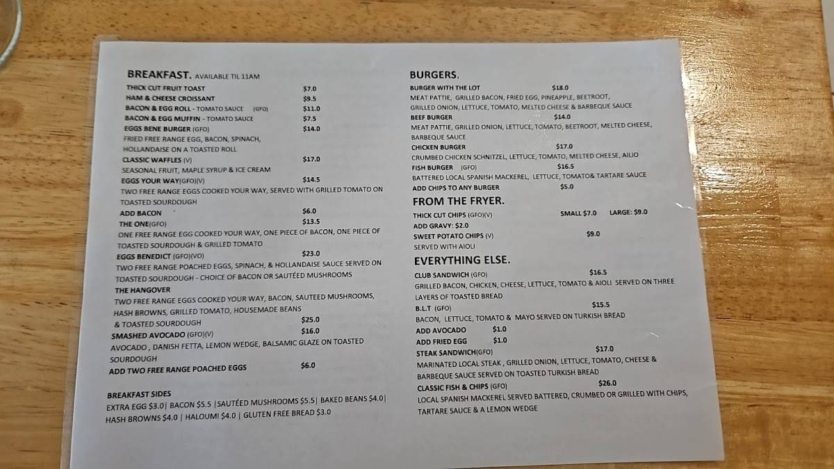 Menu at Temptations Coffee Lounge restaurant, Mossman