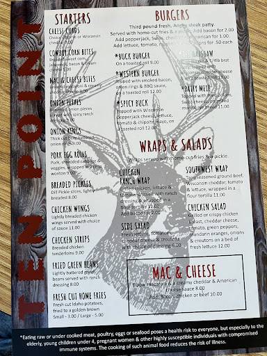 Menu at Ten Point Bar, Harshaw